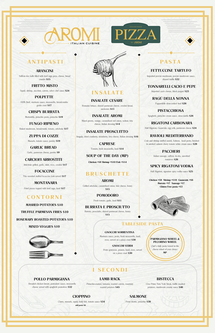 Lunch + Dinner Menu — Aromi Italian Cuisine | La Mesa