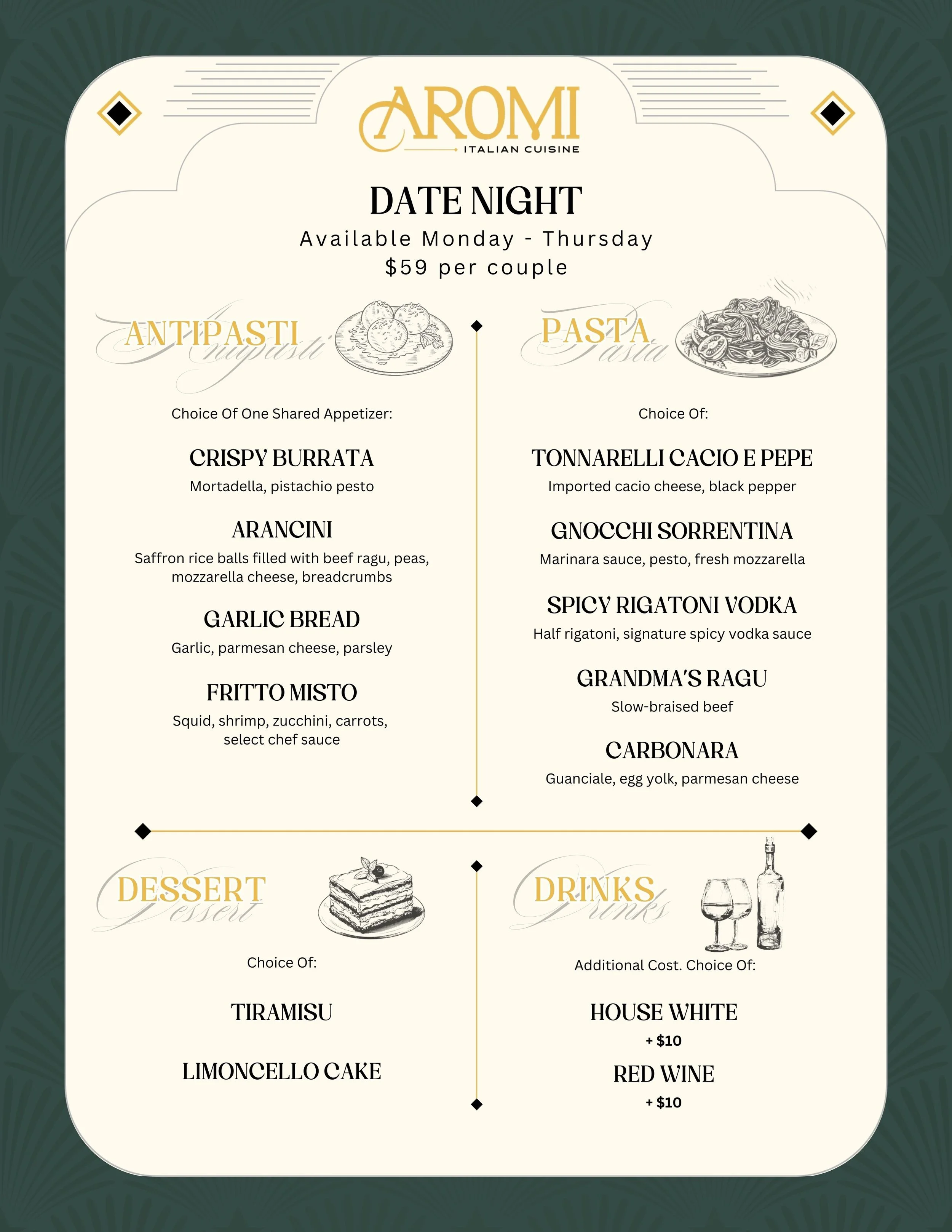 Date Night Menu — Aromi Italian Cuisine | La Mesa