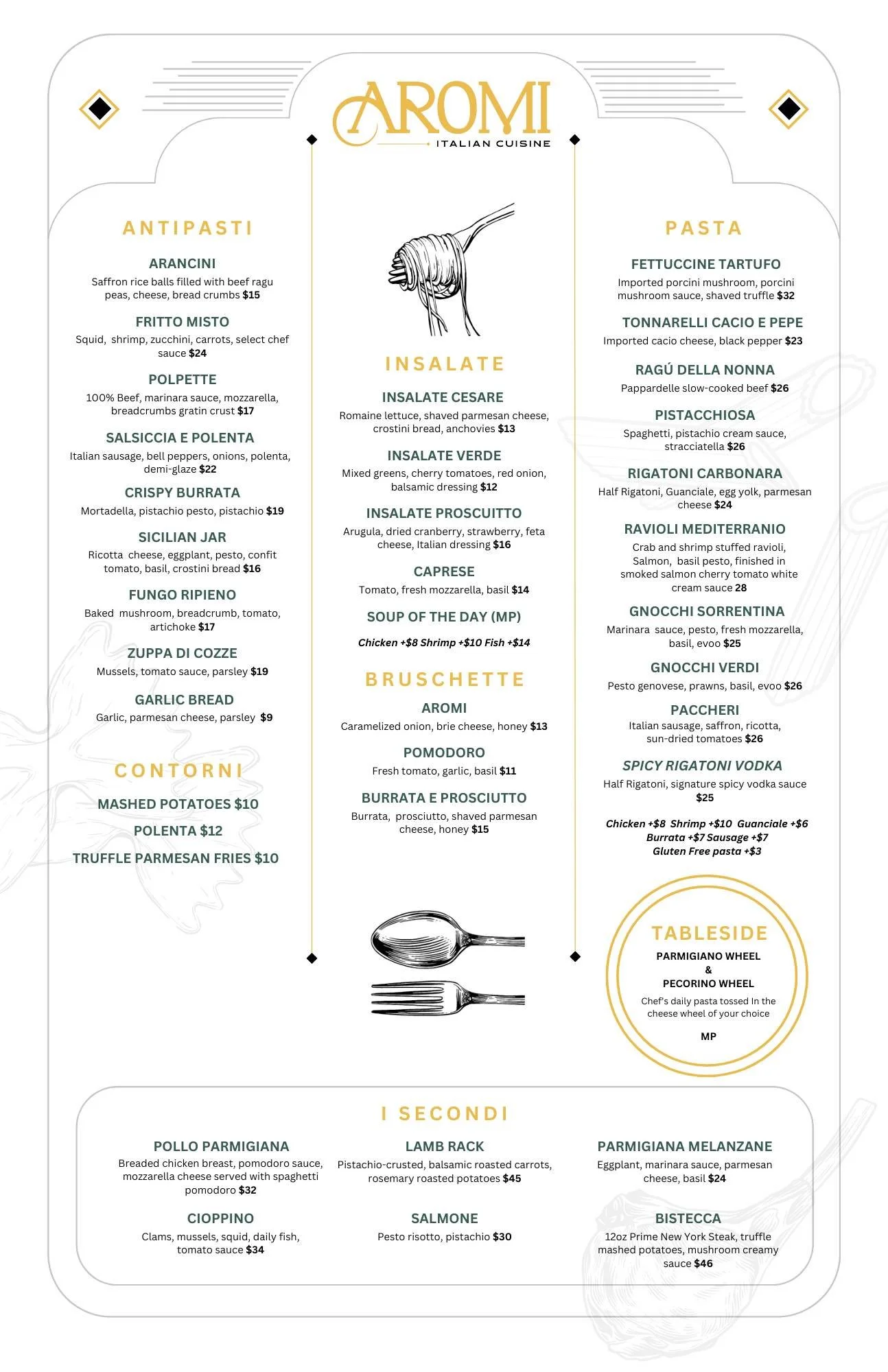 Lunch + Dinner Menu — Aromi Italian Cuisine | La Mesa