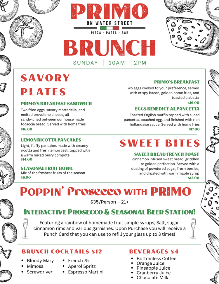 Menu — Primo on Water Street | Fall River