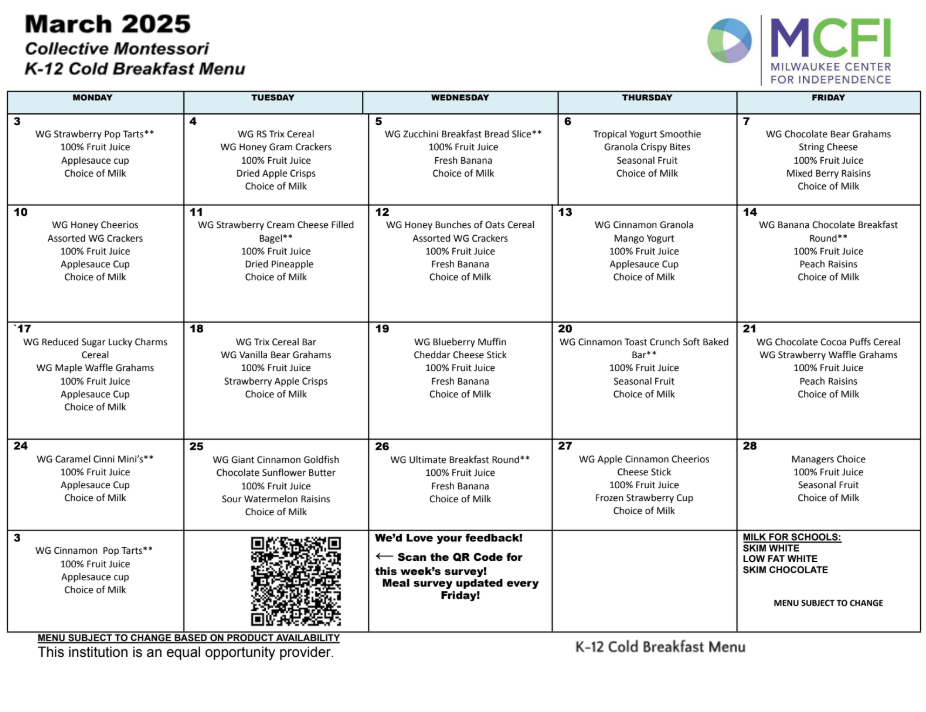 Breakfast/Lunch Menus — Collective Montessori School