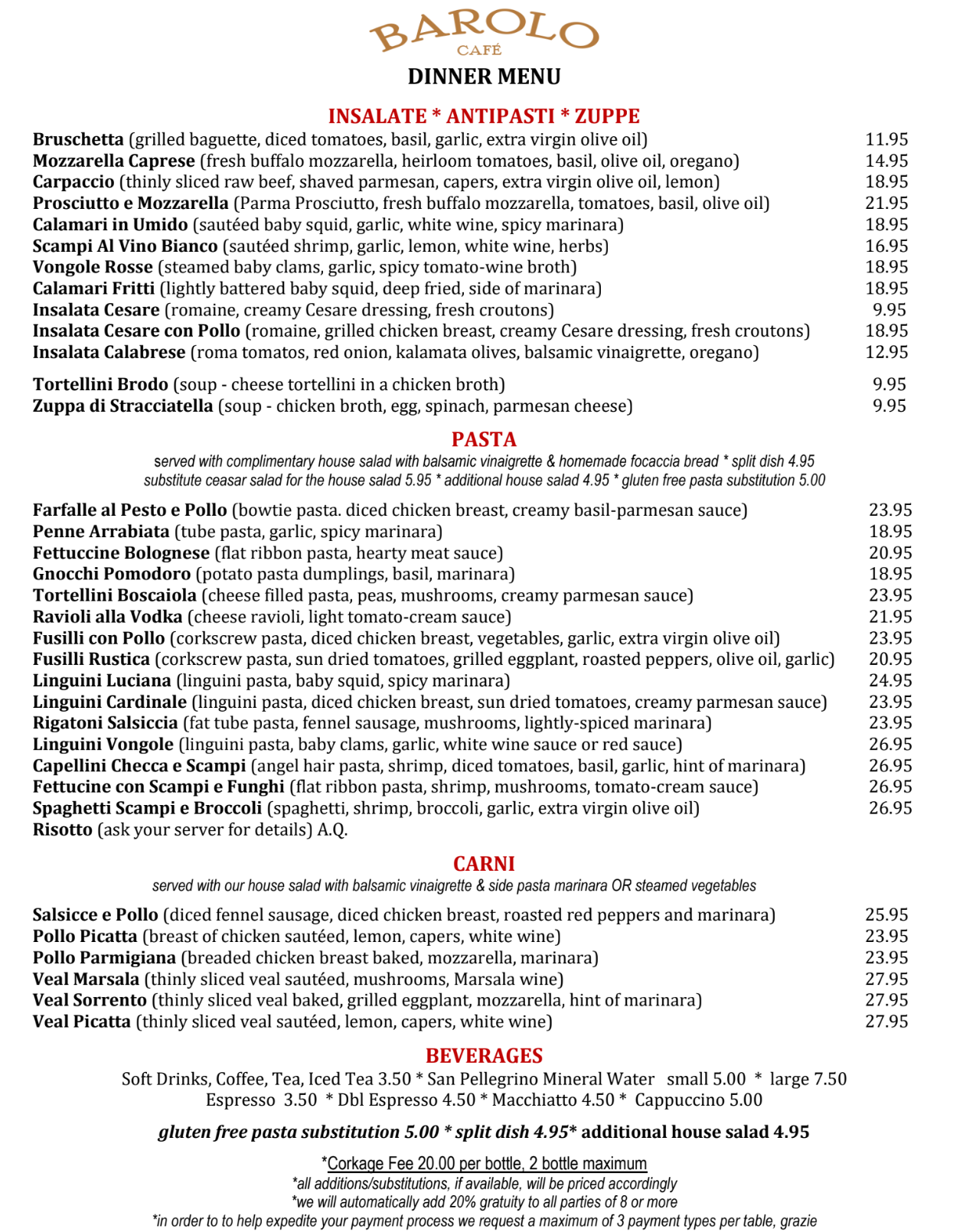 Menu — Barolo Cafe
