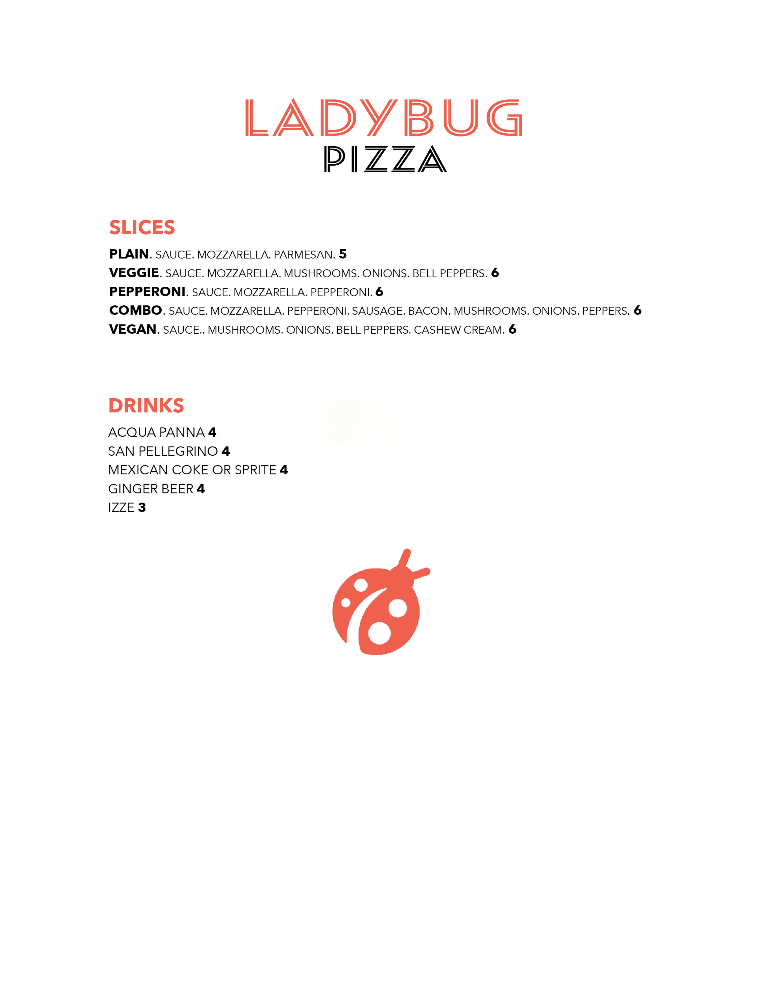 menu — ladybug pizza