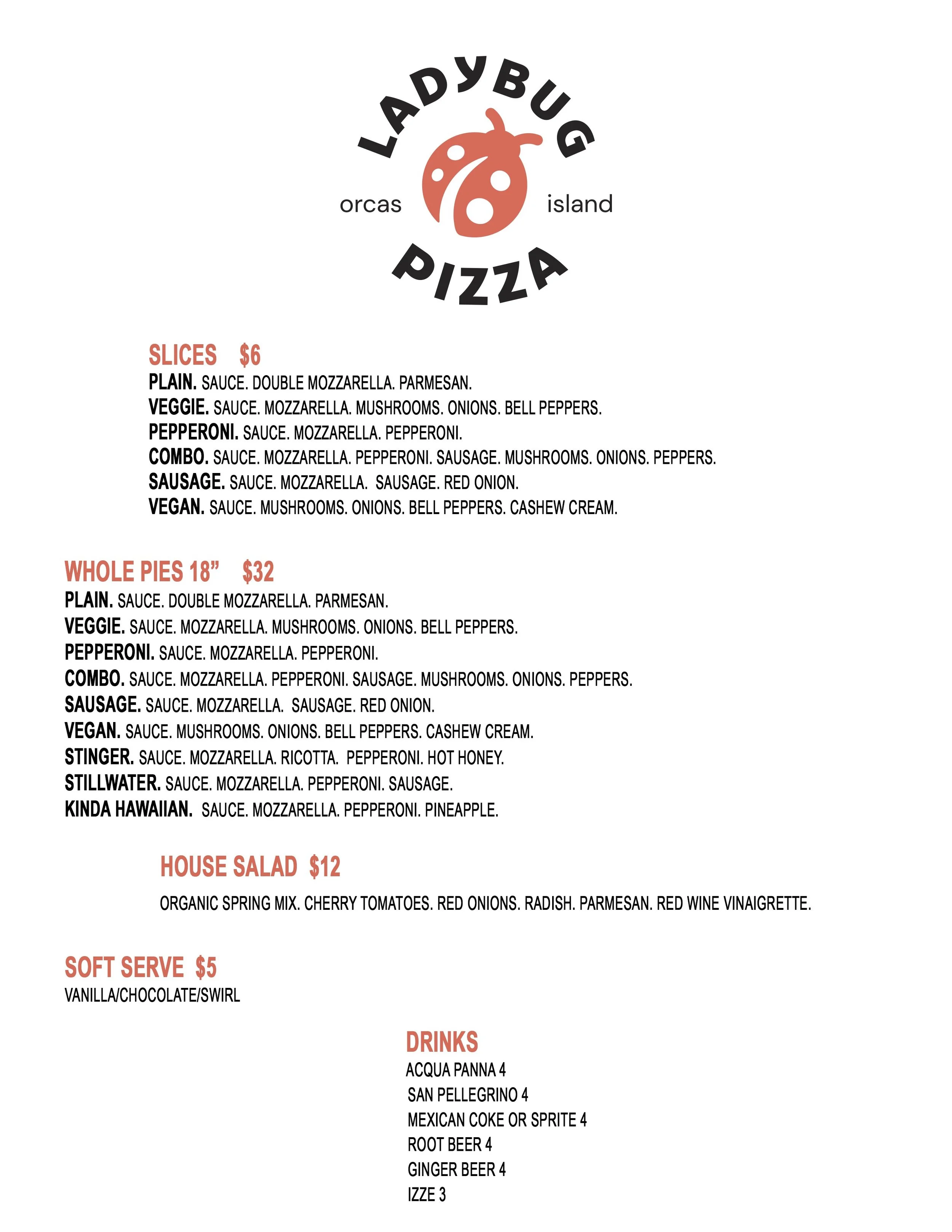 menu — ladybug pizza