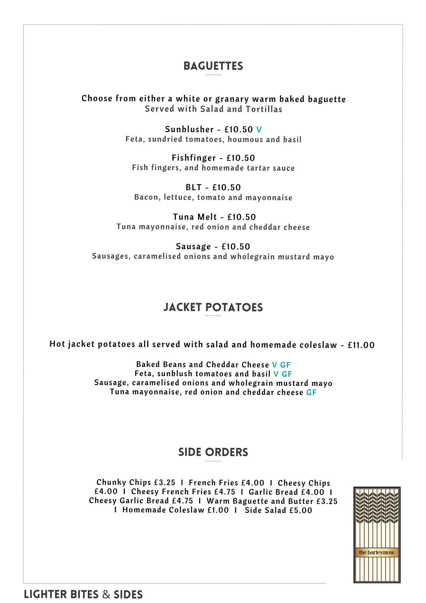 Menu 1 — The Barley Mow