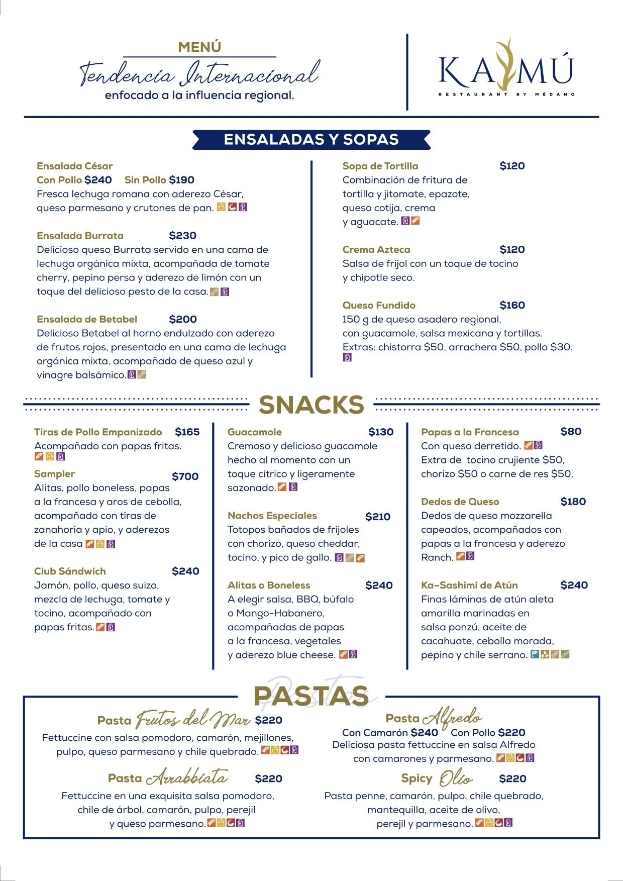Kamu Restaurant menu — Medano Hotel and Spa