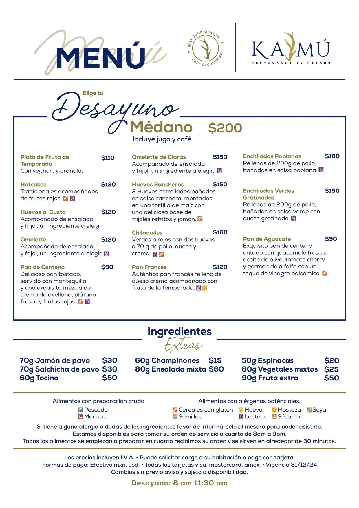 Kamu Restaurant menu — Medano Hotel and Spa