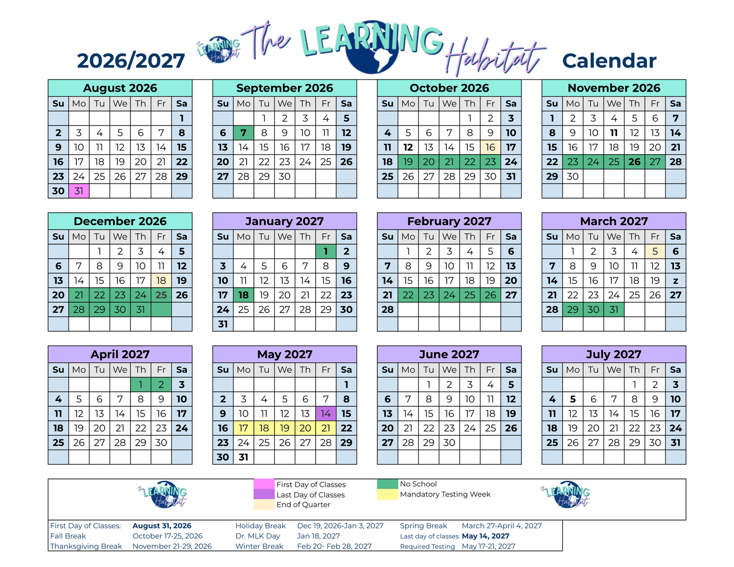 Calendars — The Learning Habitat