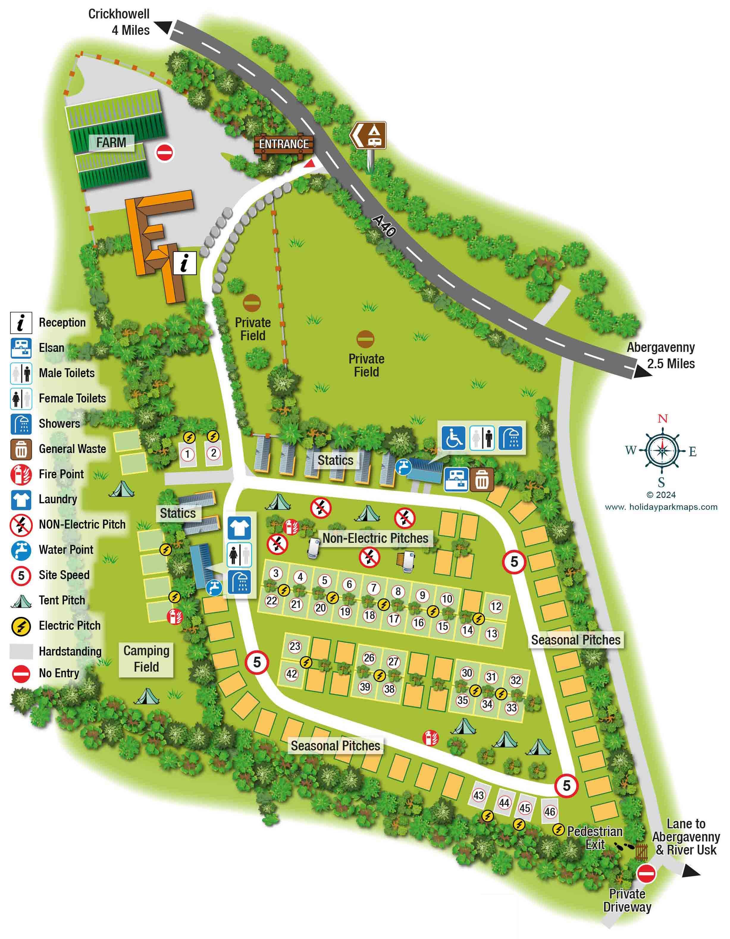 Site map — Pyscodlyn Caravan & Camping Site