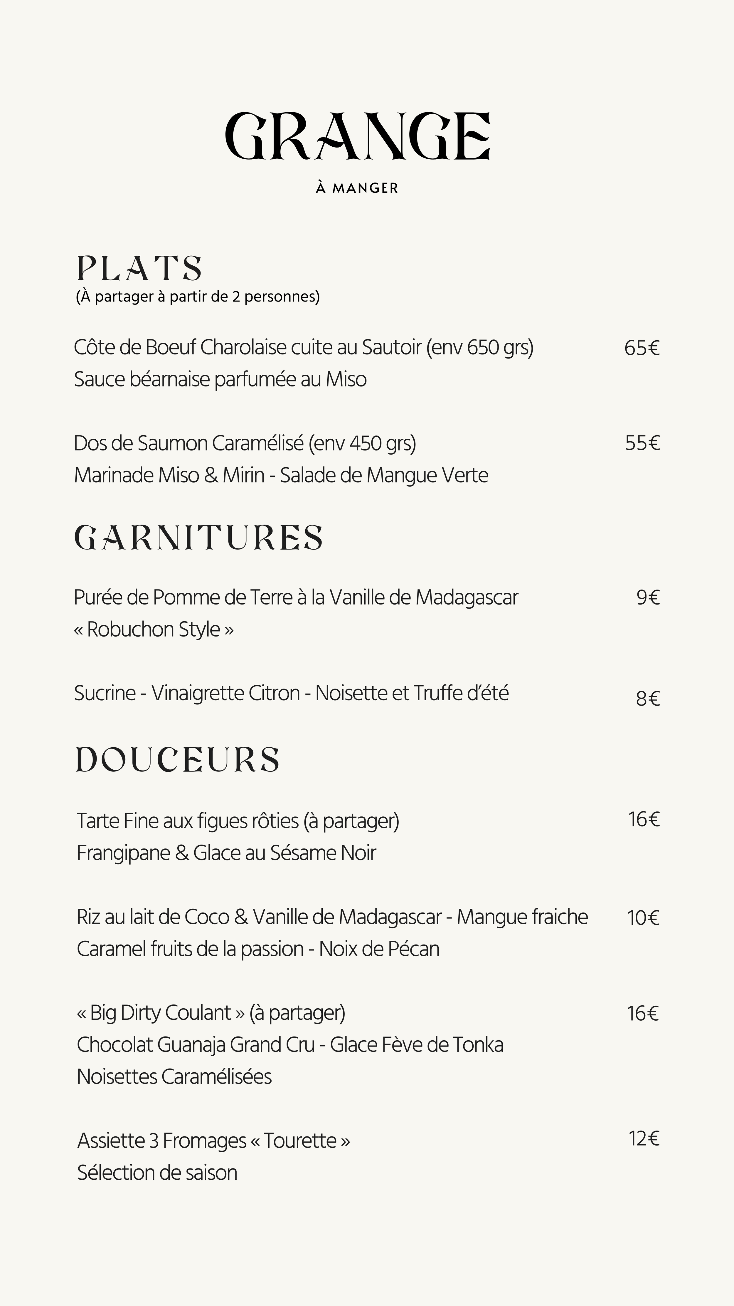 Notre carte — Grange Restaurant Strasbourg Centre