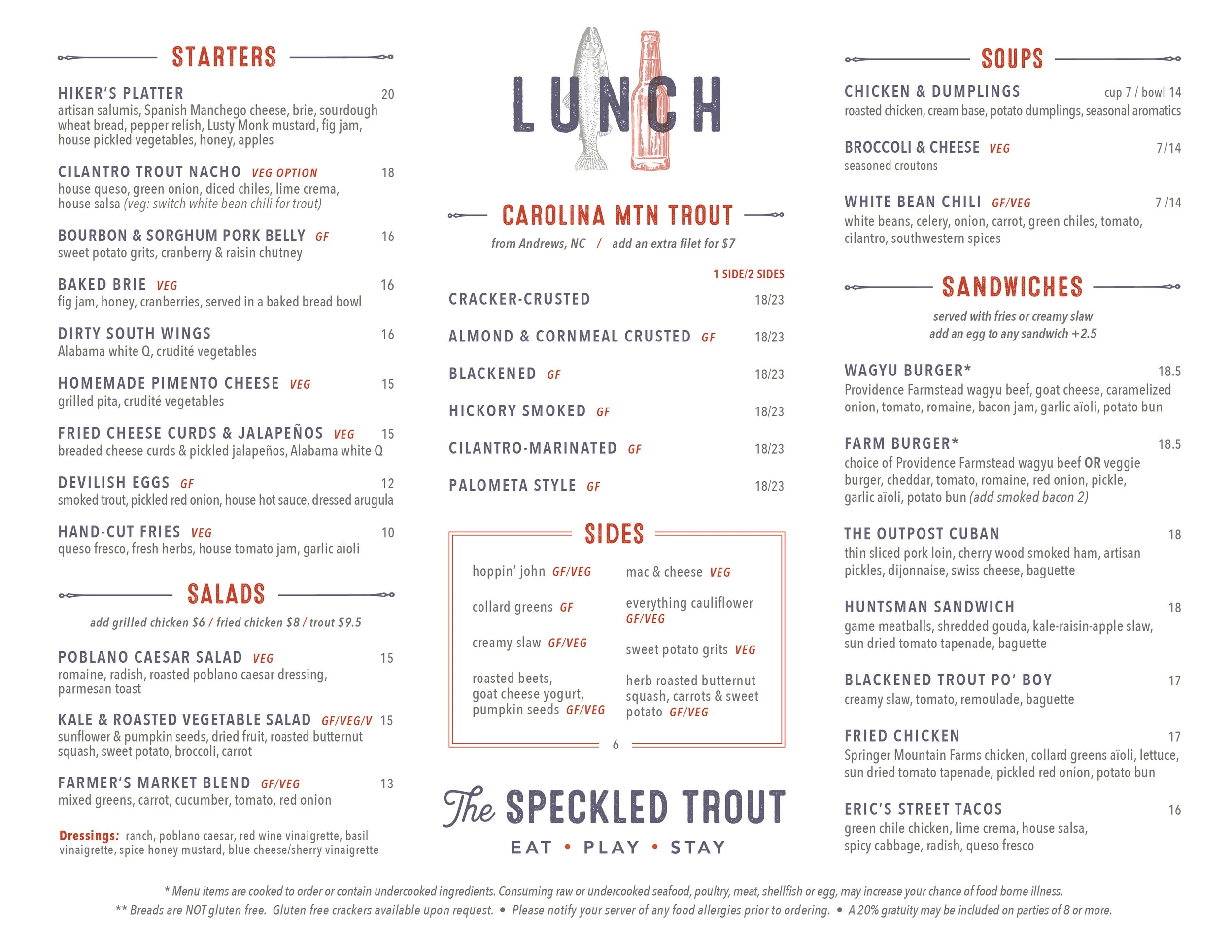 Menus — The Speckled Trout Restaurant & Bottle Shop