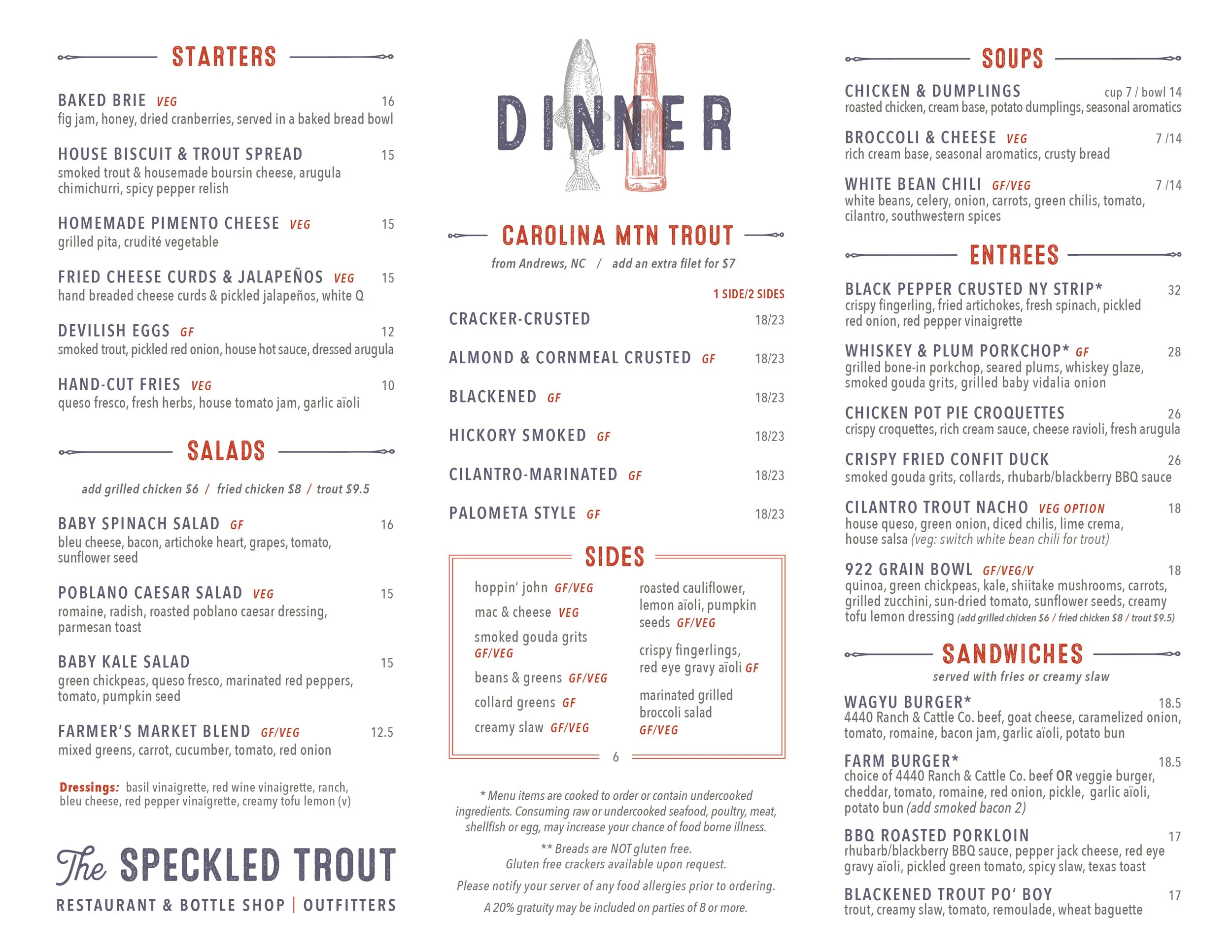 Menus — The Speckled Trout Restaurant & Bottle Shop