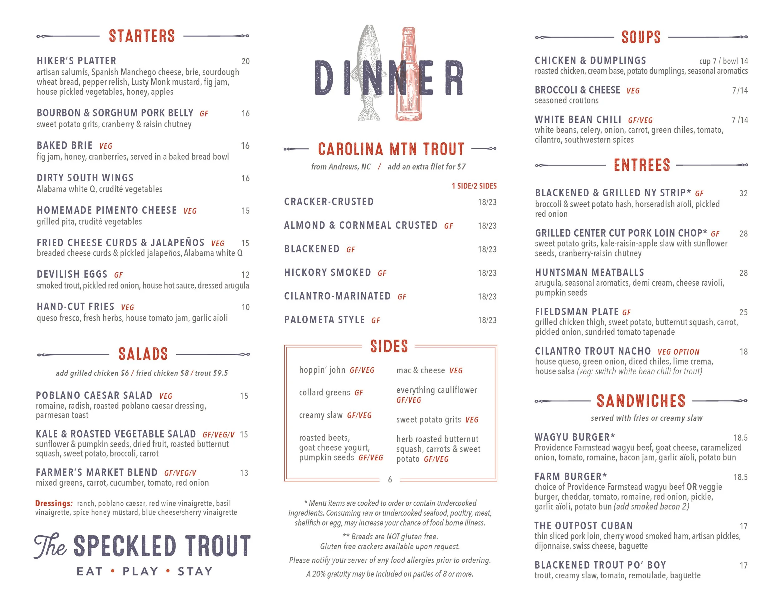 Menus — The Speckled Trout Restaurant & Bottle Shop