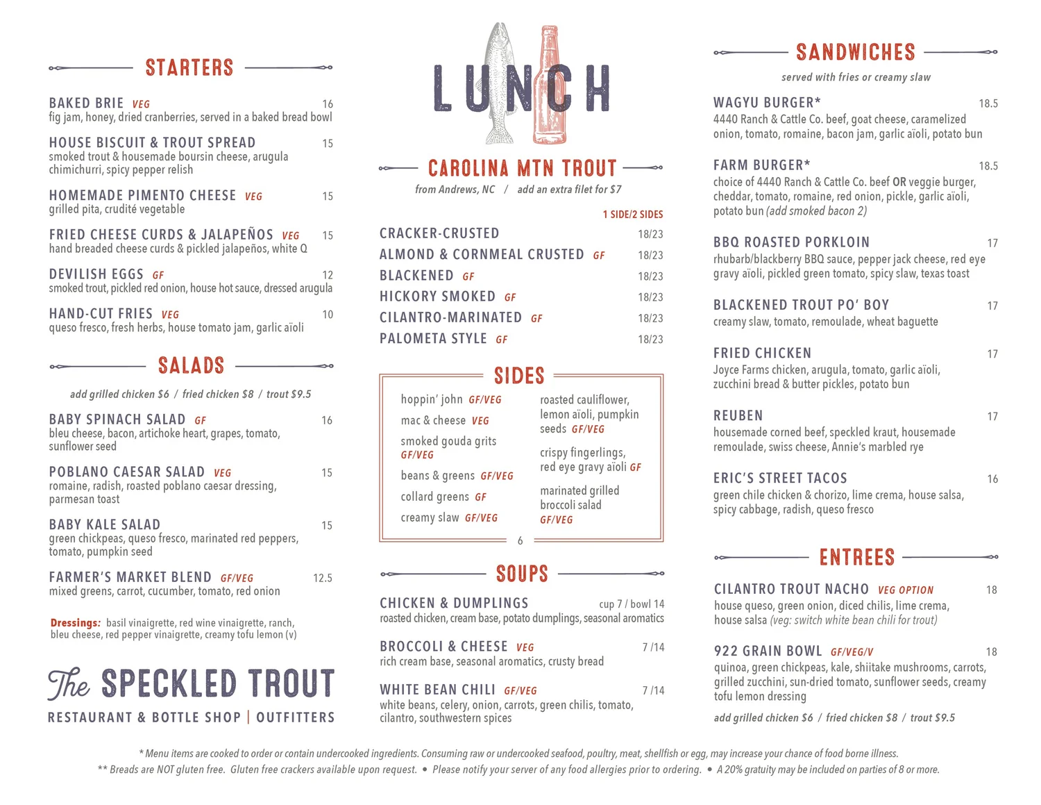 Menus — The Speckled Trout Restaurant & Bottle Shop