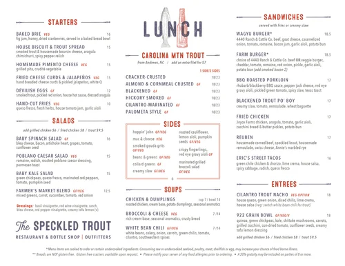 Menus — The Speckled Trout Restaurant & Bottle Shop