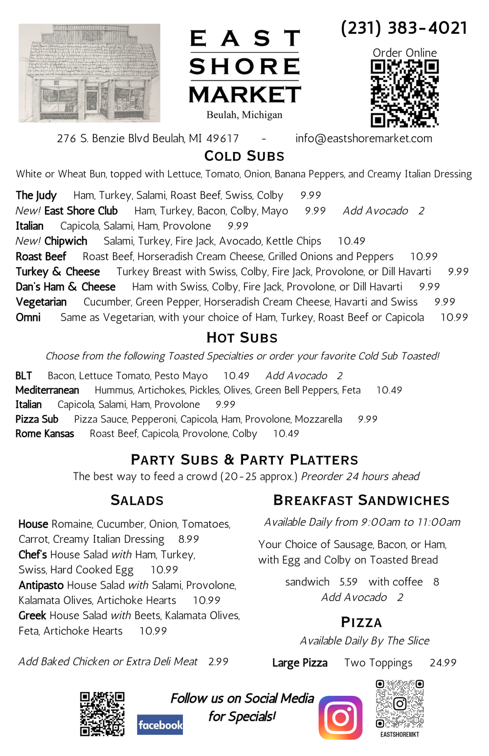Menus — East Shore Market