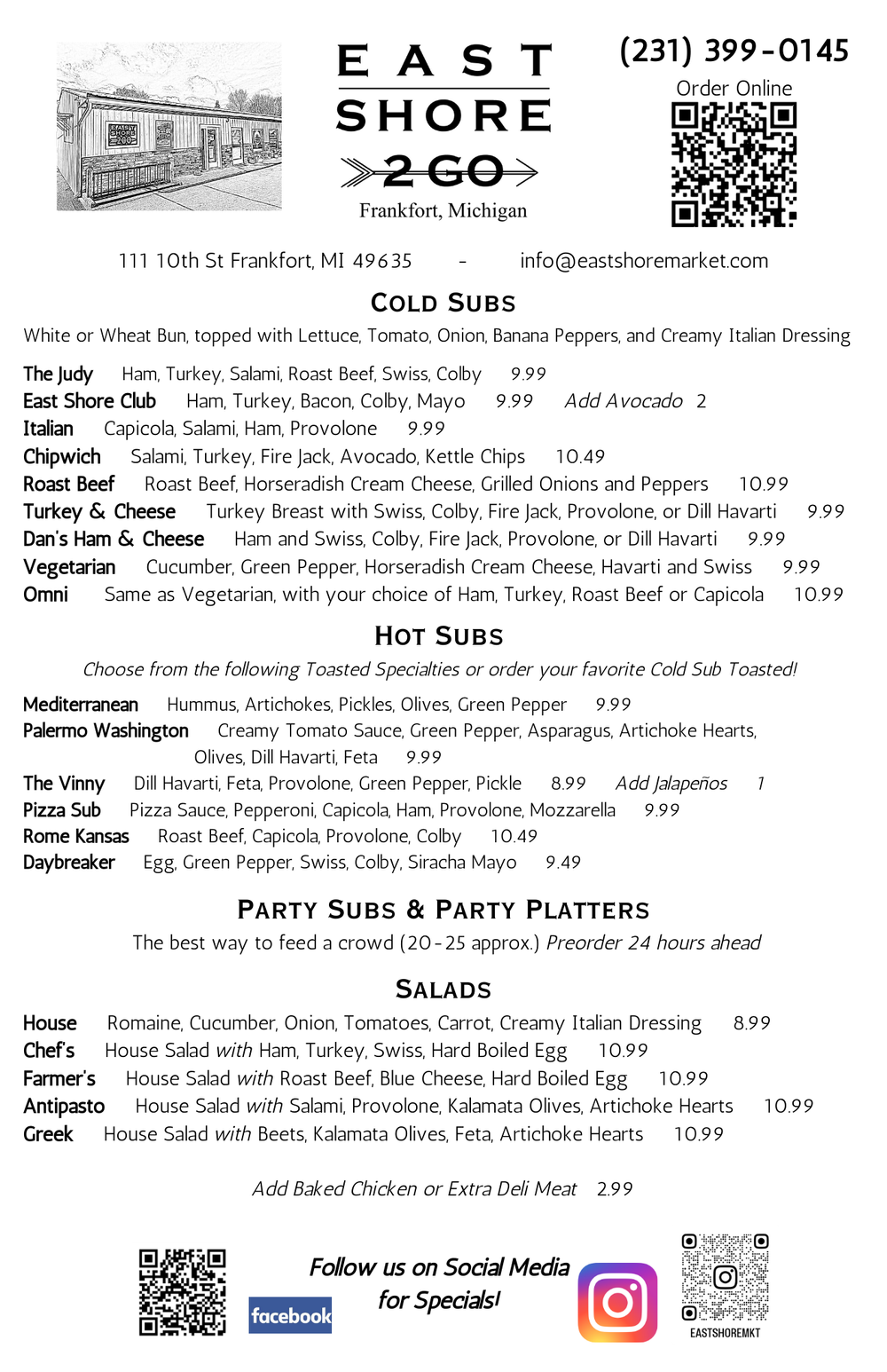 Menus — East Shore Market