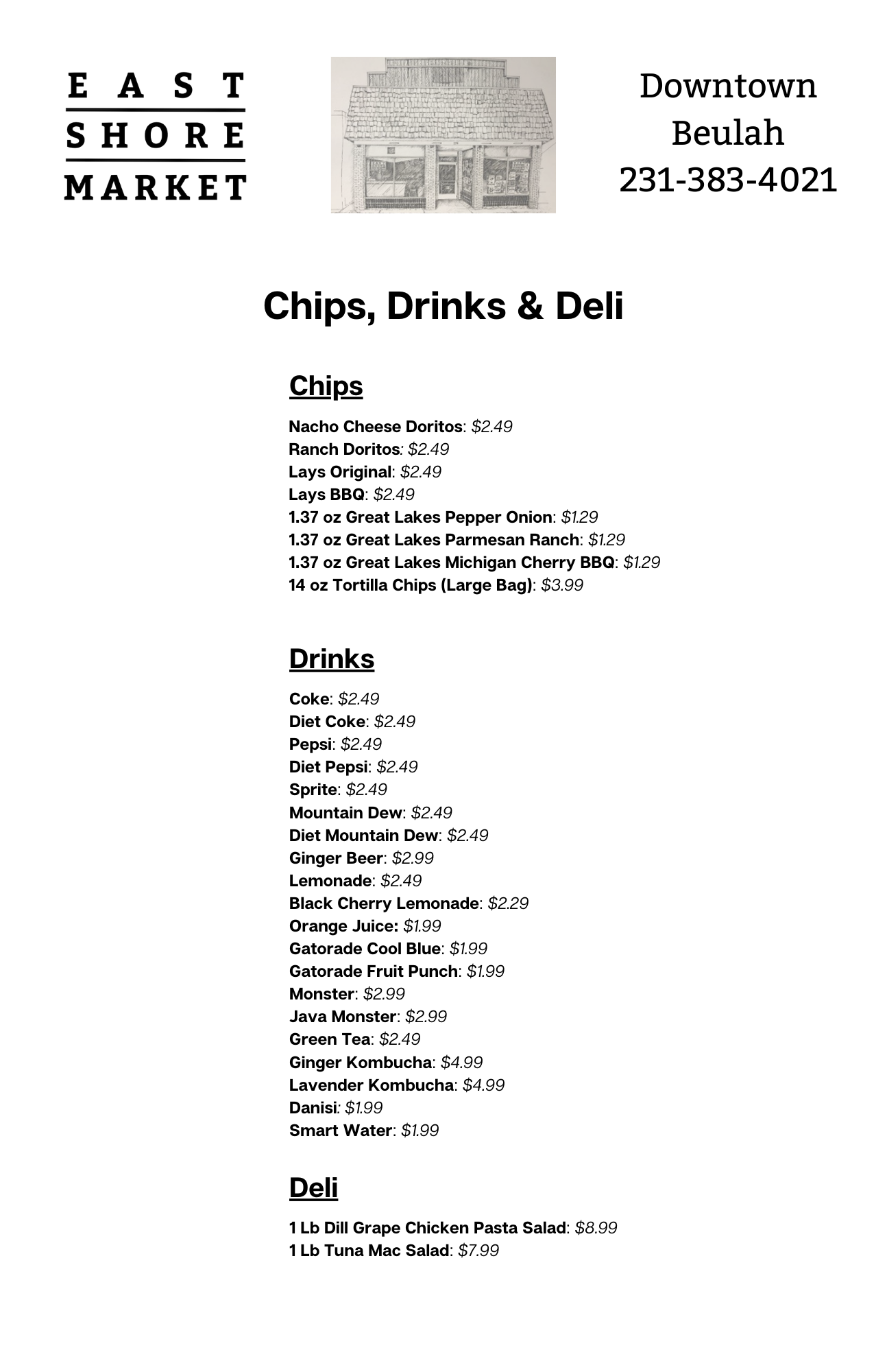 Menus — East Shore Market