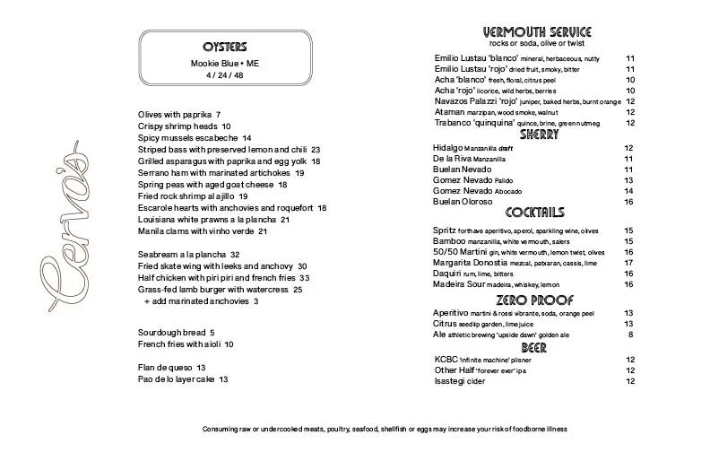 MENU — Cervo's