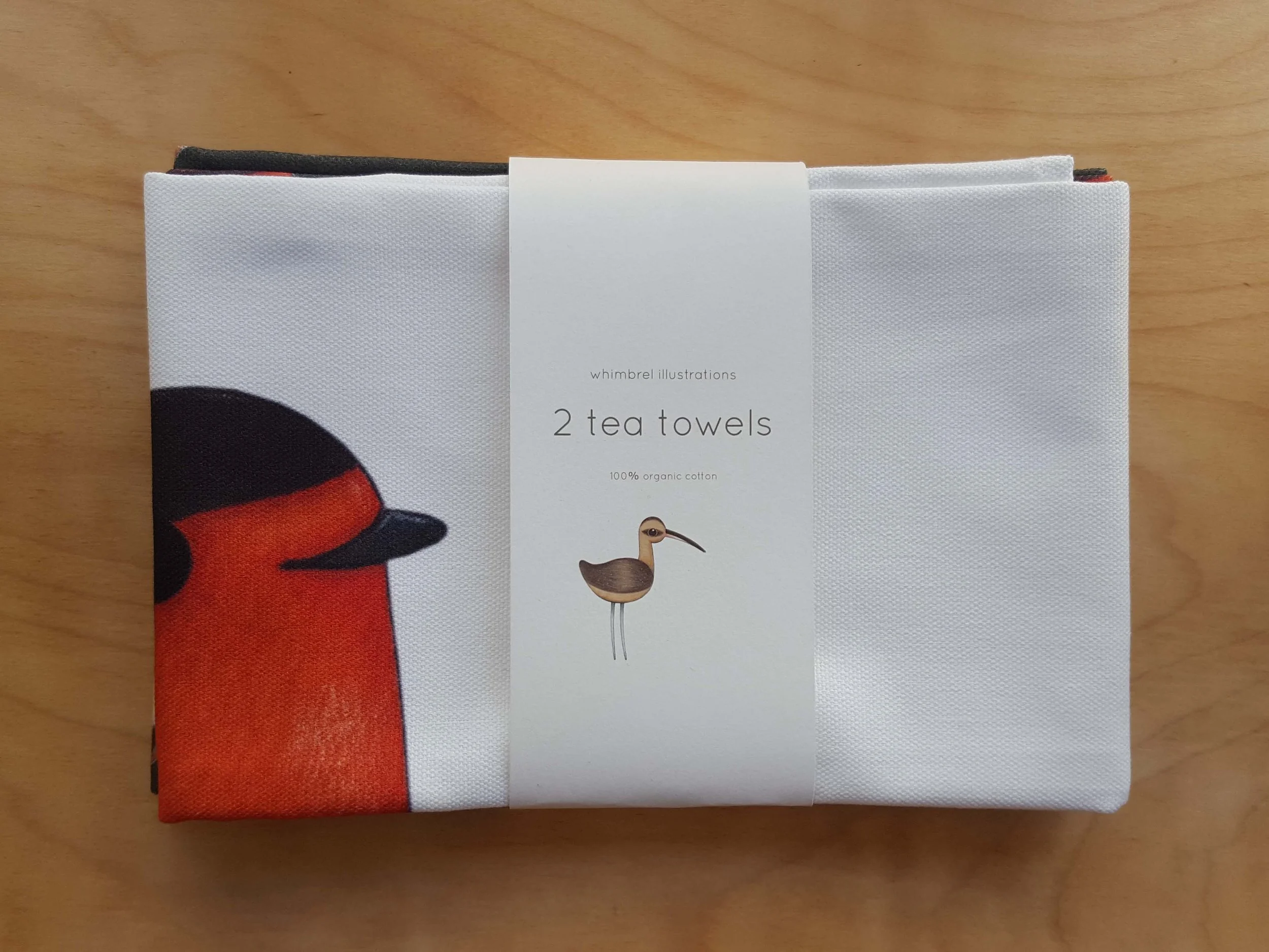 green robin tea towel — whimbrel illustrations