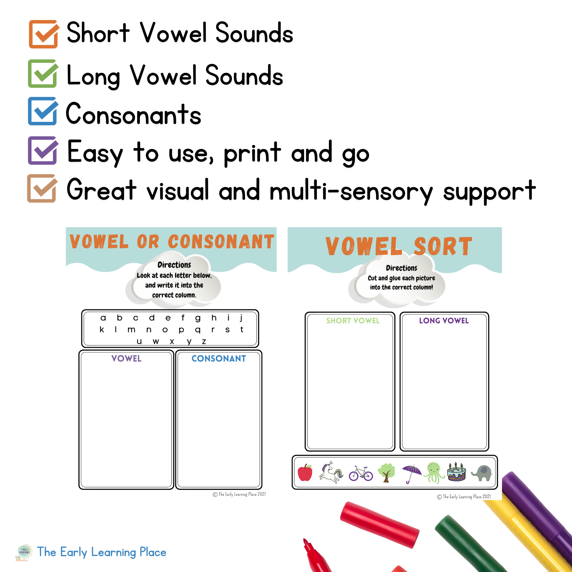 Short and Long Vowel Posters/Sorts & Consonant Poster/Sort — The Early ...