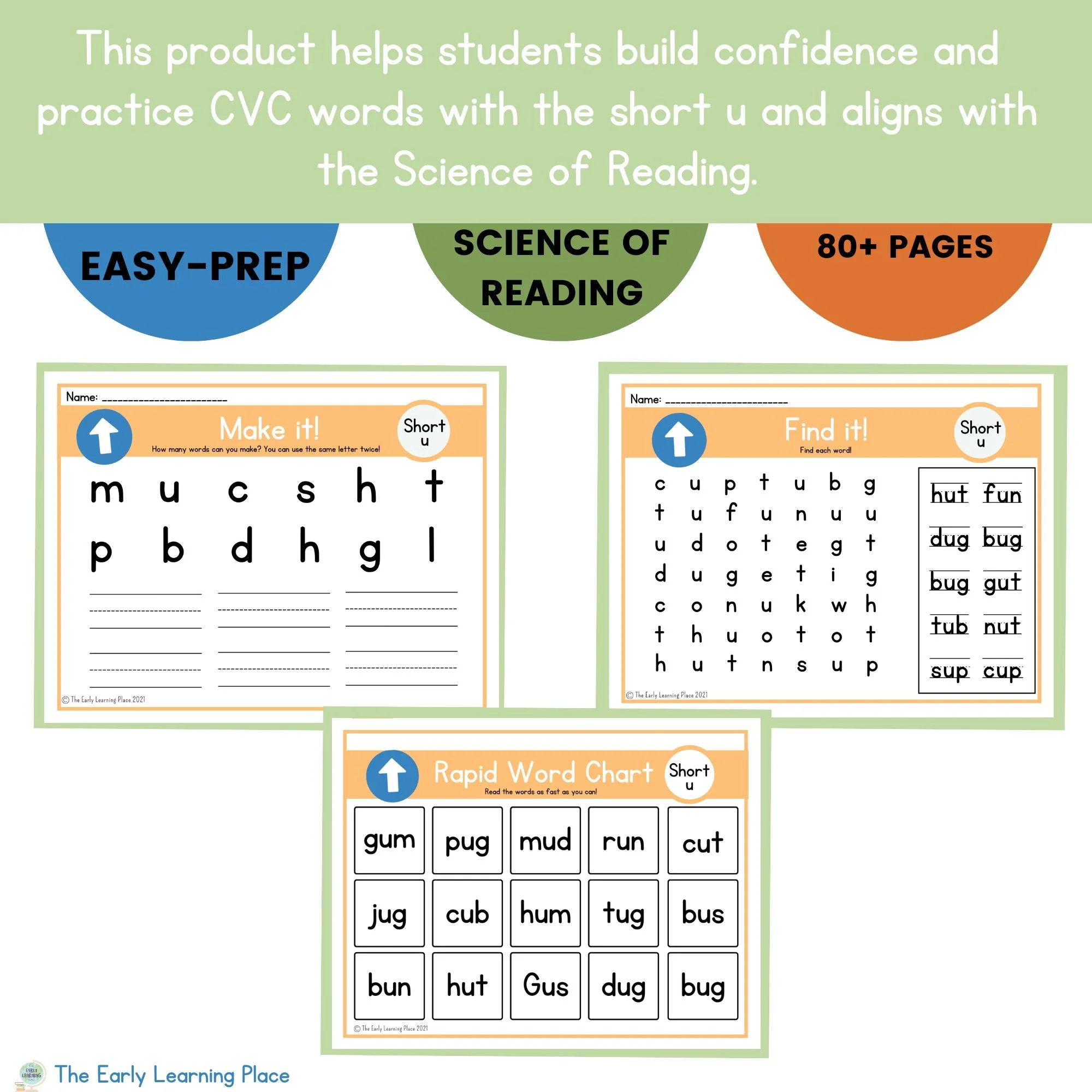 Short Vowel CVC Worksheets and Activities - Short U — The Early ...