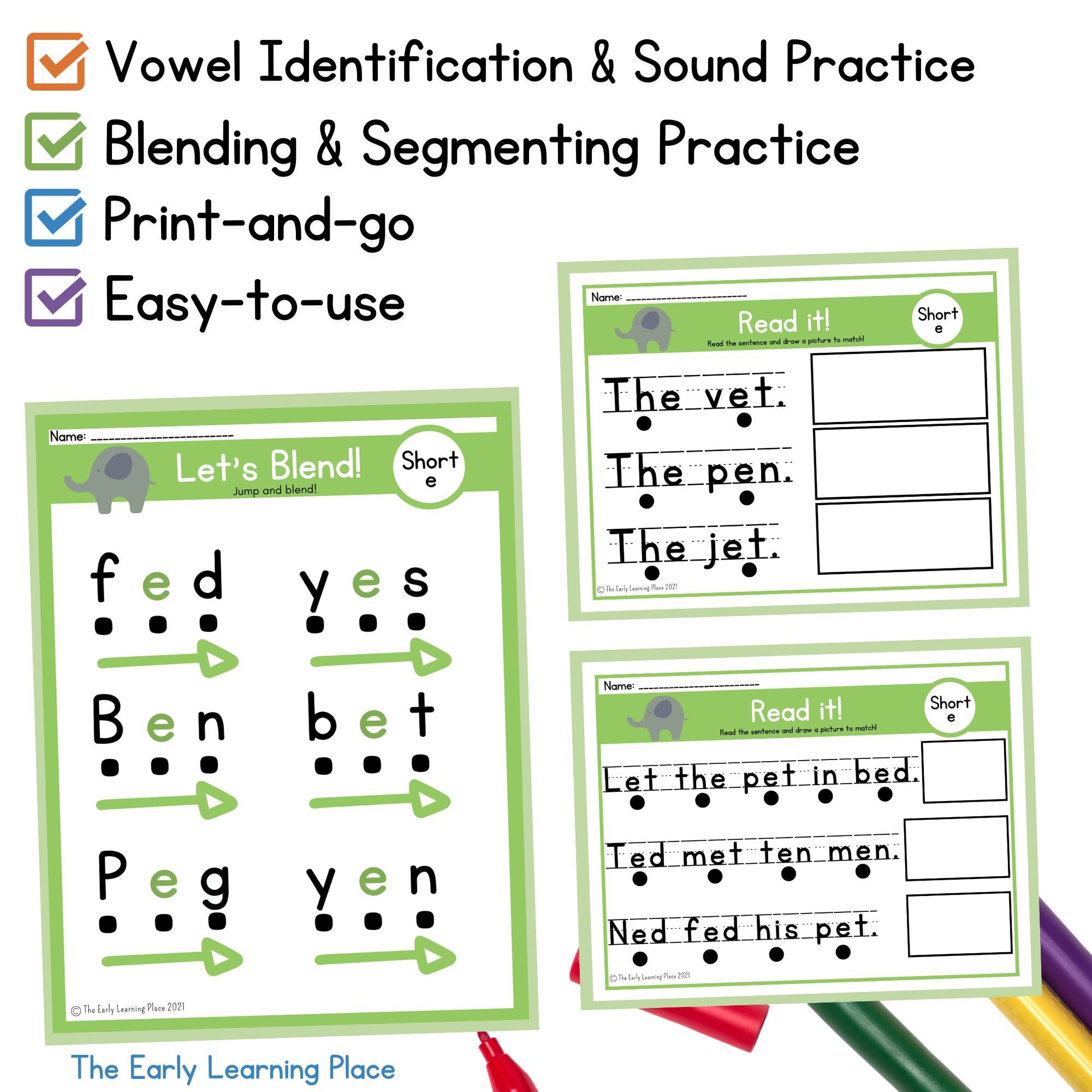 Short Vowel CVC Worksheets and Activities - Short E — The Early ...