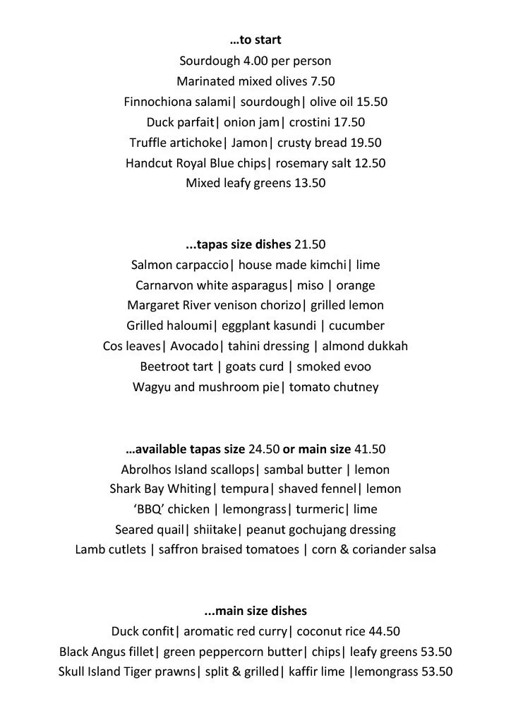 A La Carte Menu - Lamonts Restaurant and Wine Bar — Lamont's Cottesloe