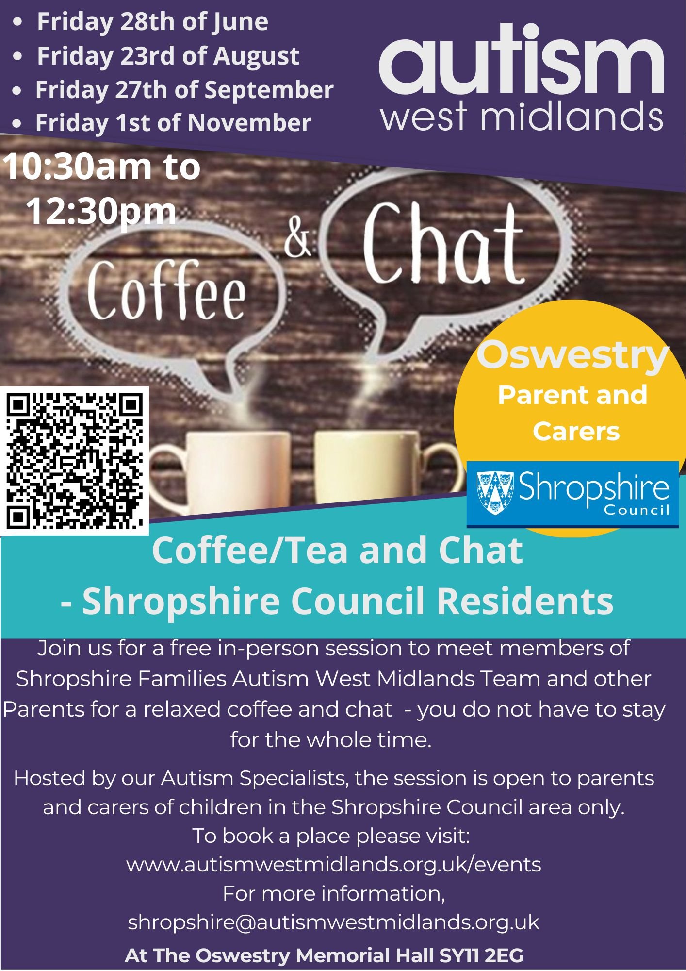 Autism parent and carer ‘Coffee & Chat’ — Oswestry Memorial Hall