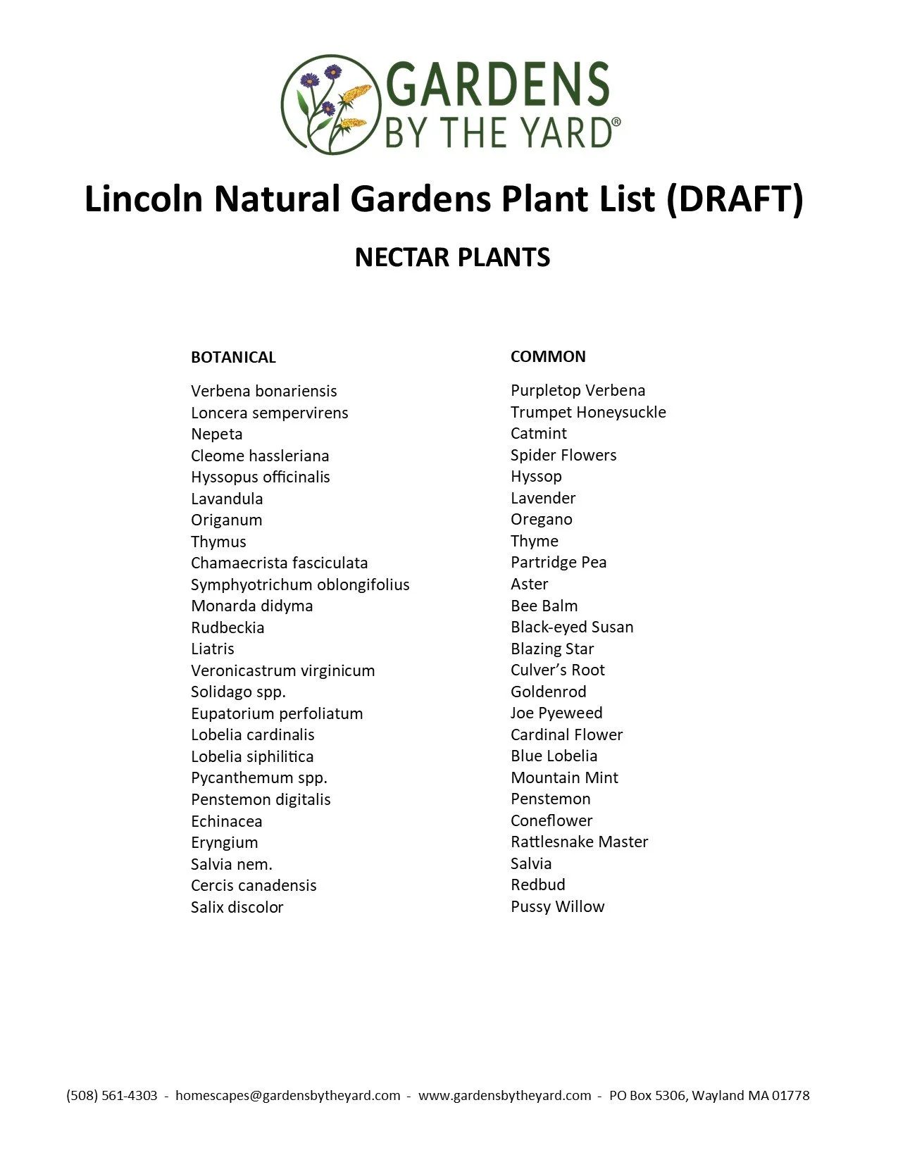 PLANT LIST — Gardens by the Yard