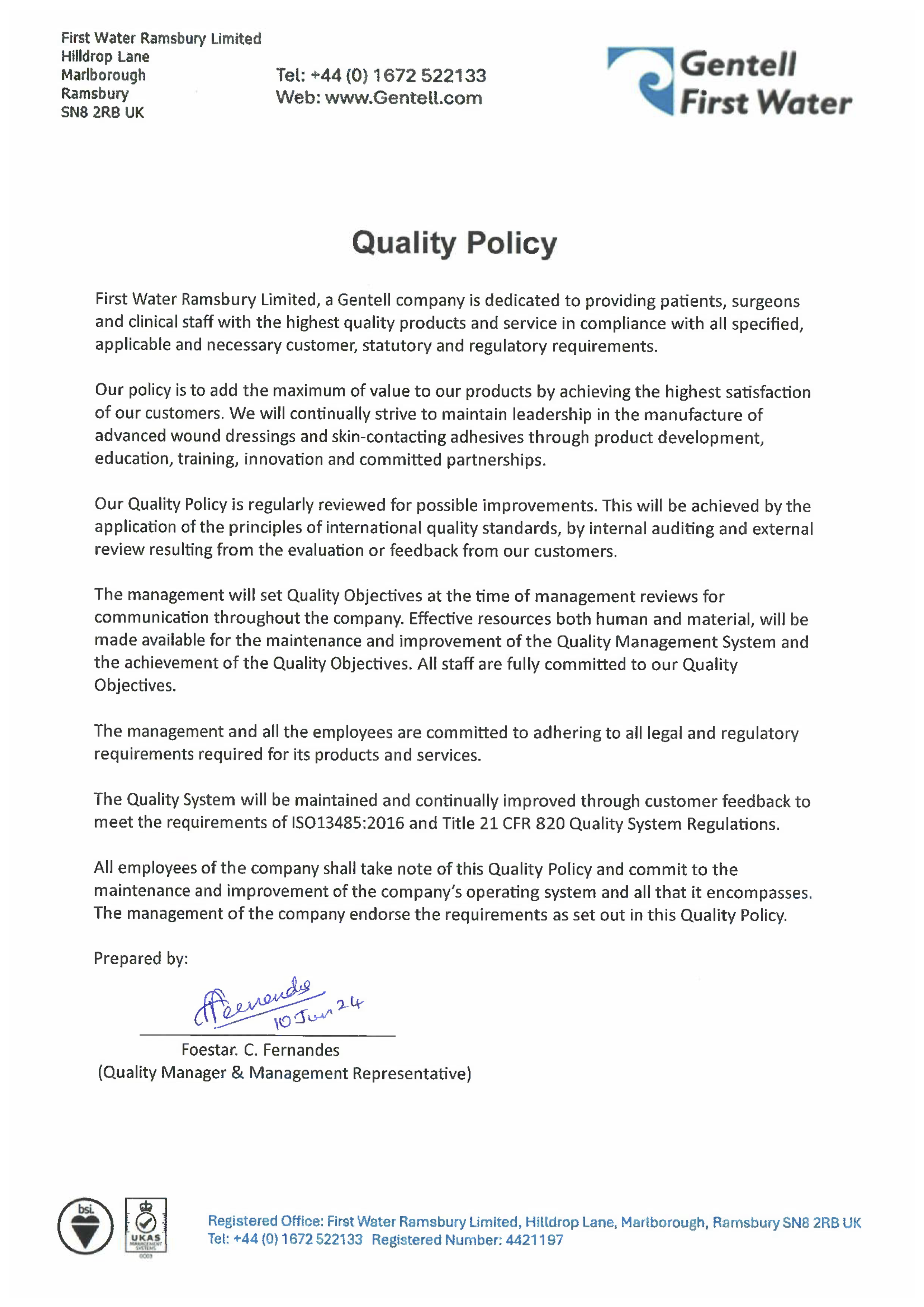 Quality — Gentell First Water