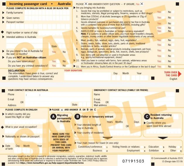 Incoming Passenger Card: Complete this properly to avoid issues with ...