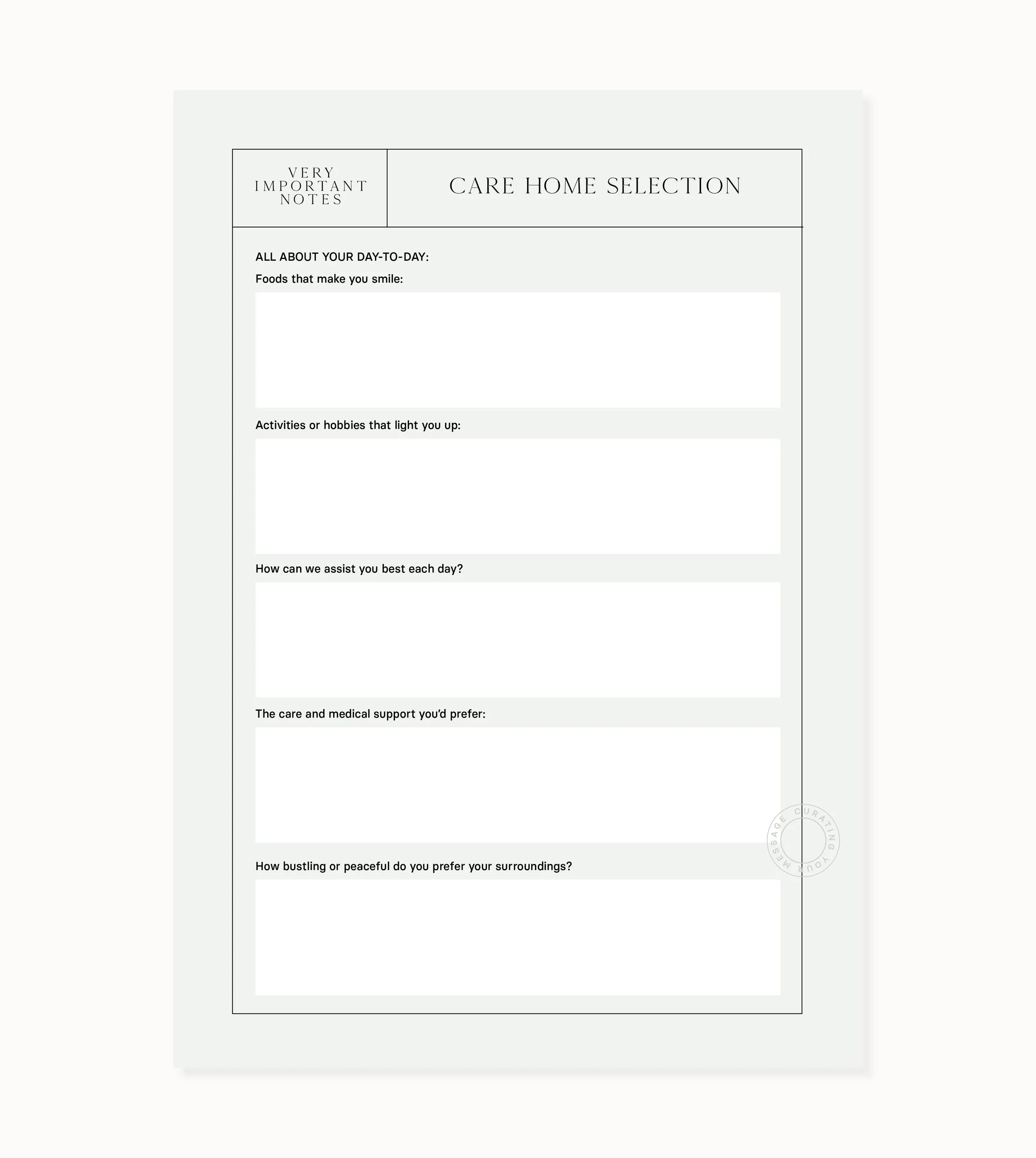 Care Home Selection Journey — Very Important Notes