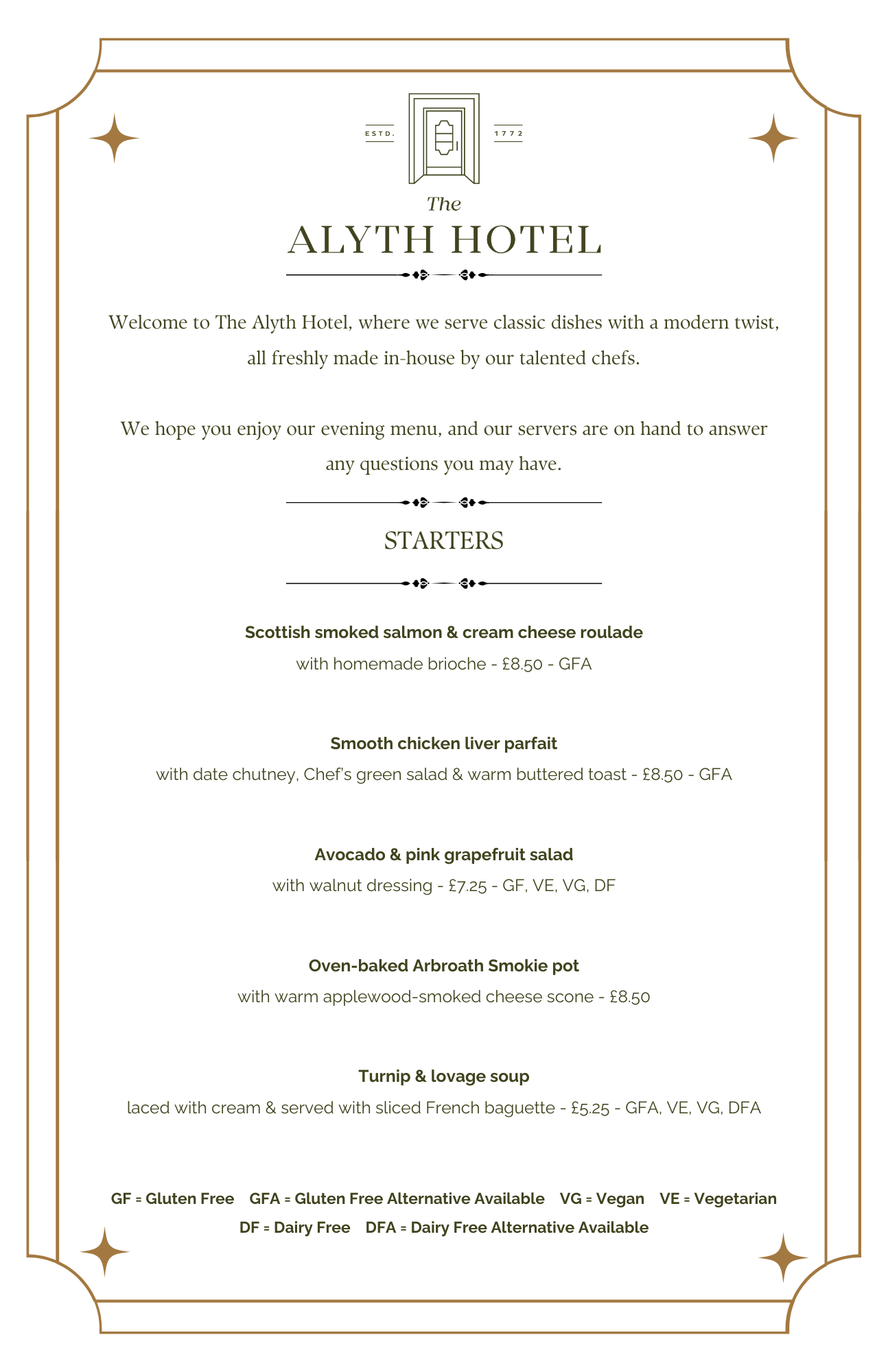 Menus — The Alyth Hotel