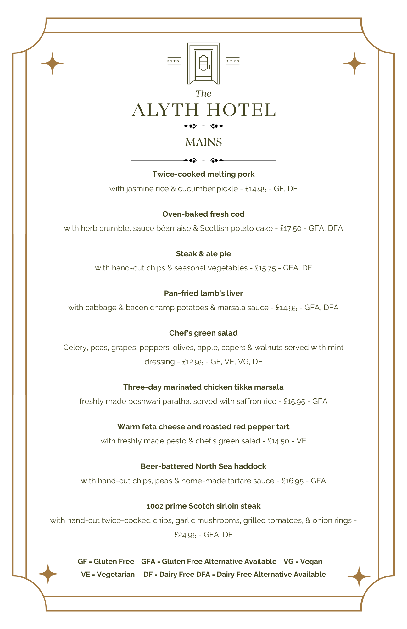 Menus — The Alyth Hotel