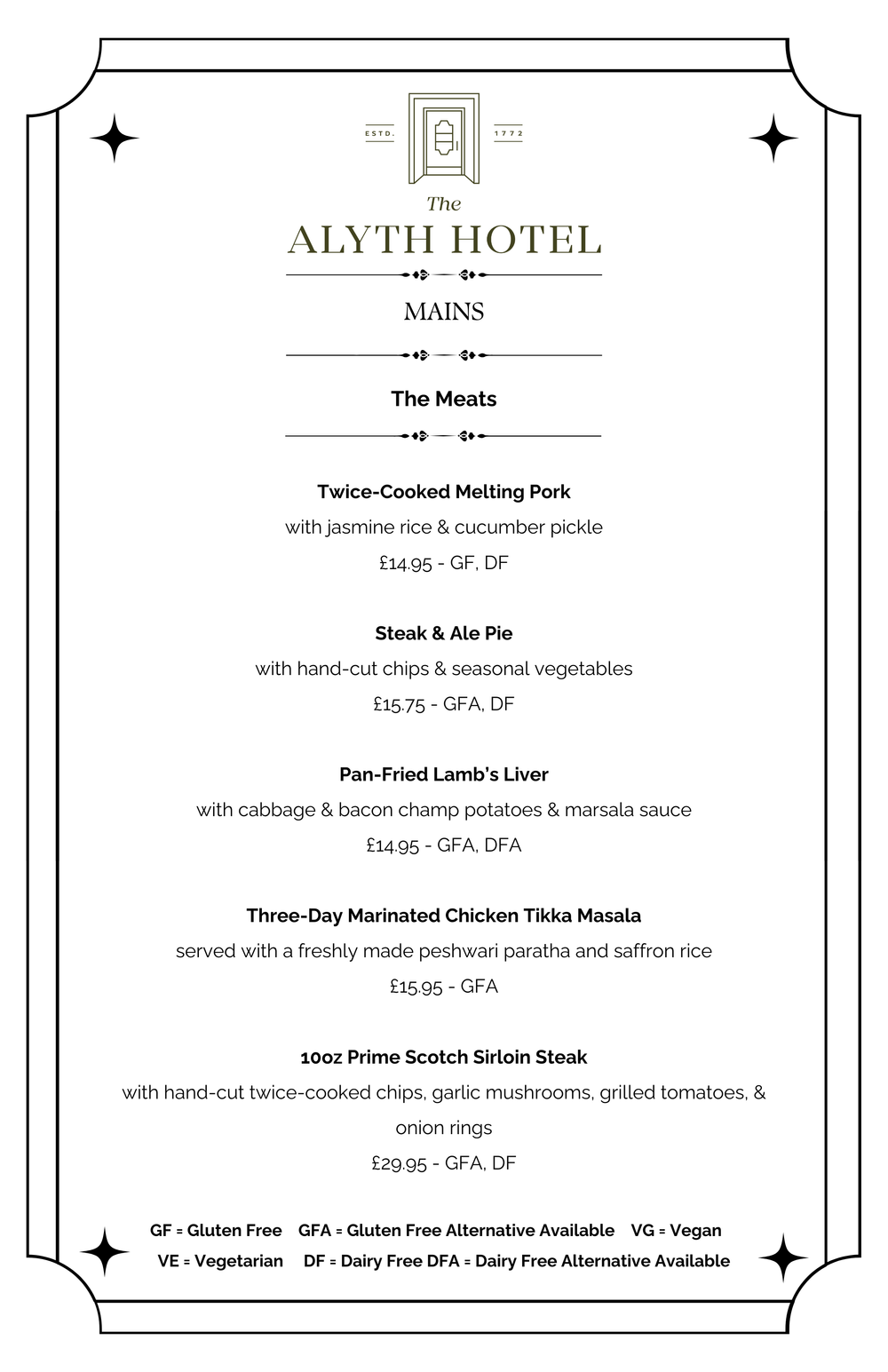 Menus - enjoy our freshly cooked food — The Alyth Hotel