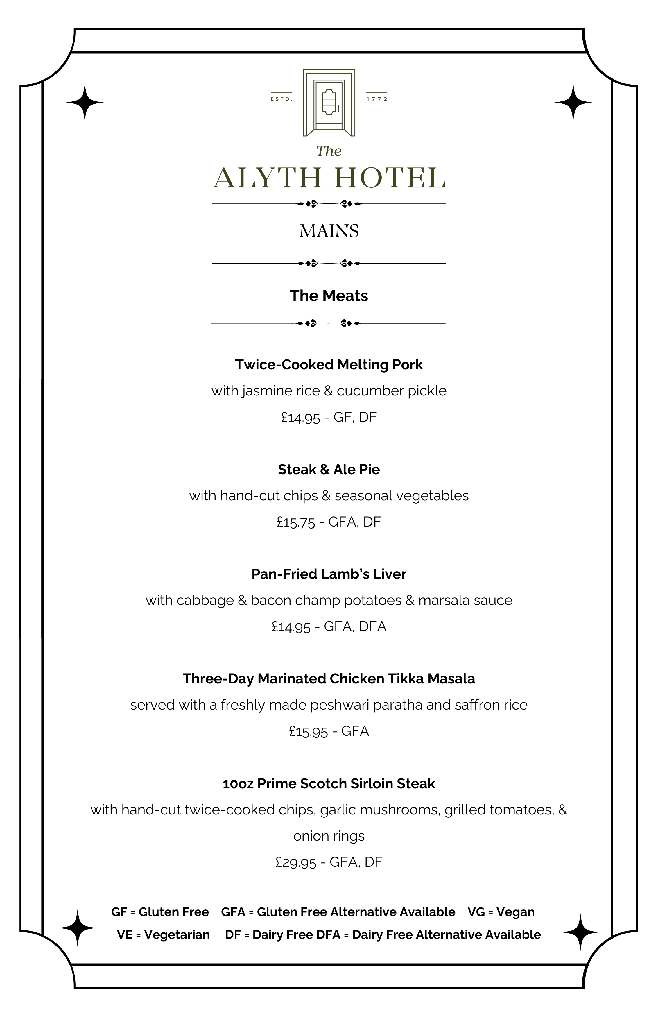 Menus - enjoy our freshly cooked food — The Alyth Hotel
