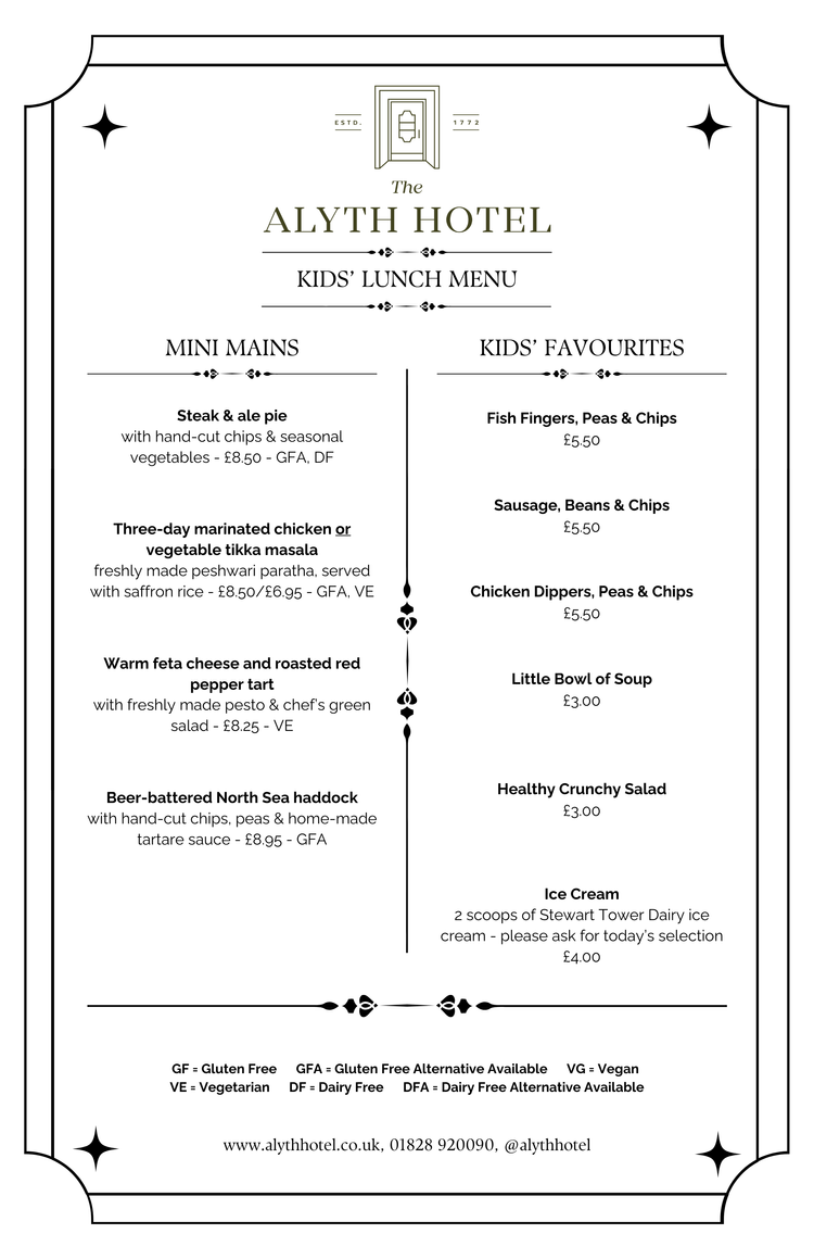 Menus - enjoy our freshly cooked food — The Alyth Hotel