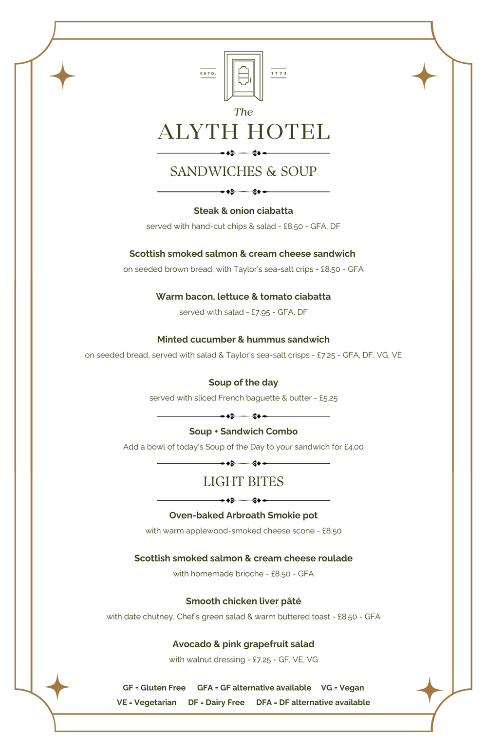 Menus — The Alyth Hotel