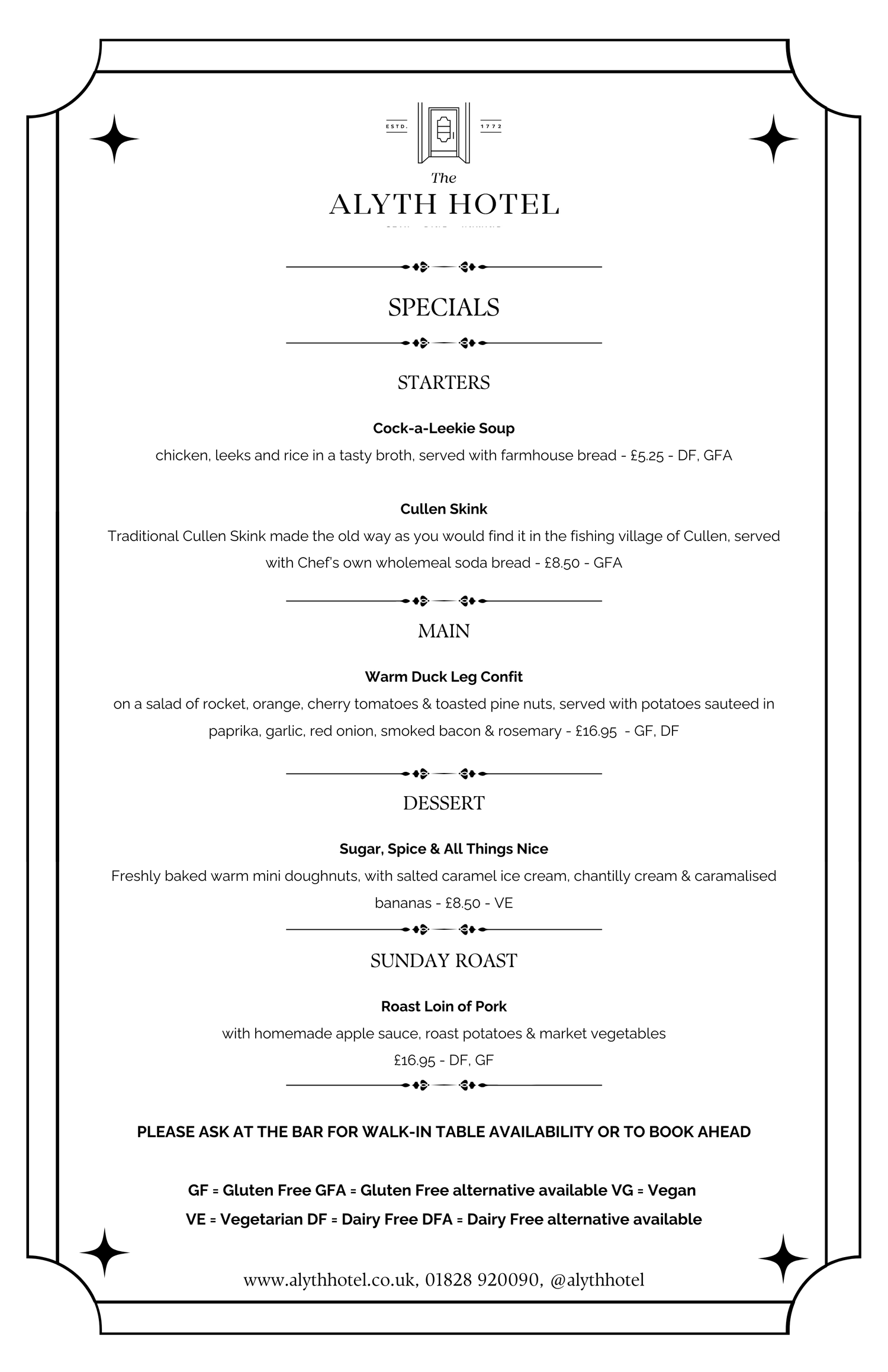 Menus - enjoy our freshly cooked food — The Alyth Hotel