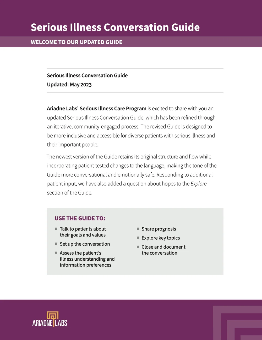 Serious Illness Conversation Guide — Fully Informed Conversations
