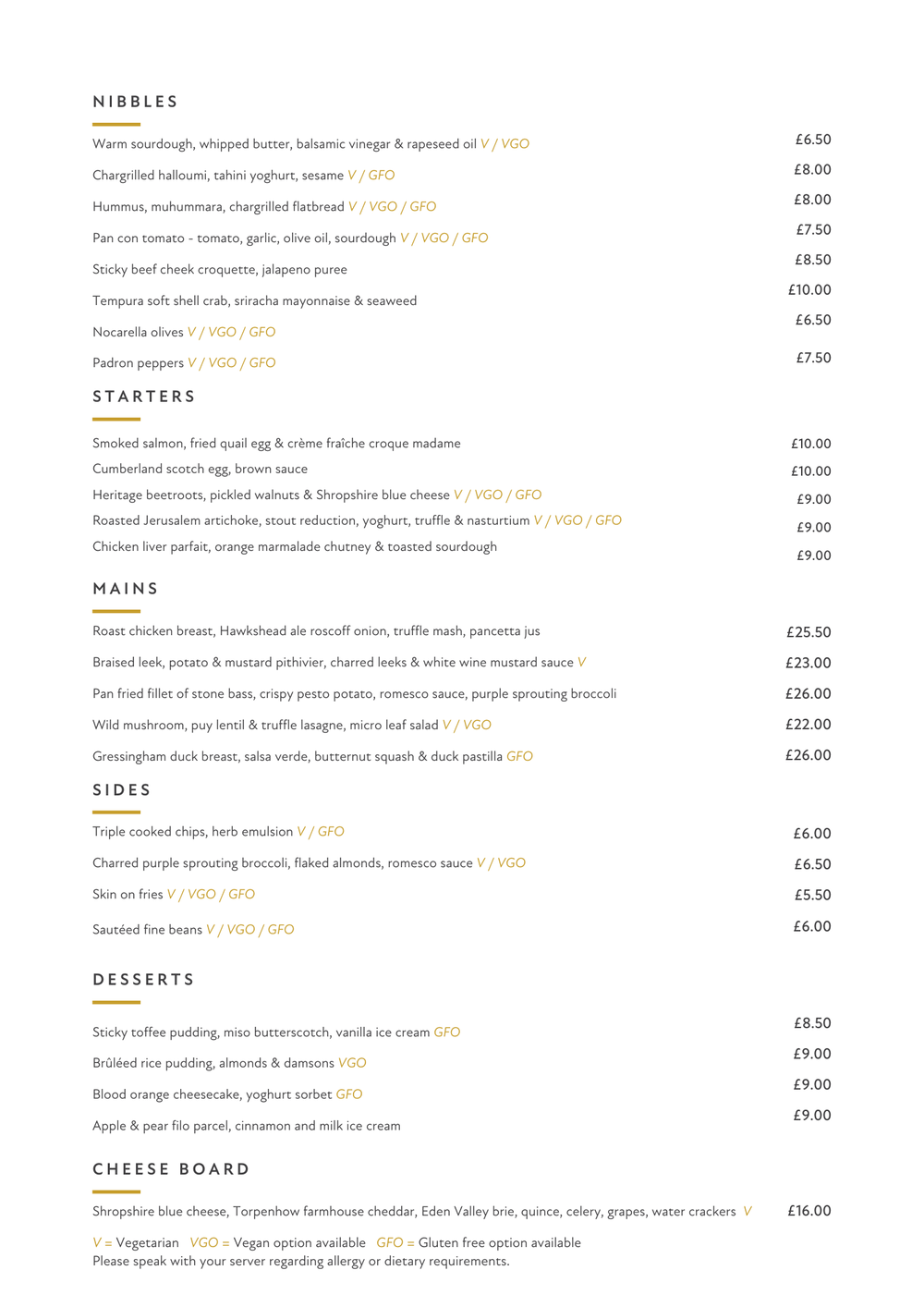 Dinner Menu - Billy's Barr & Restaurant - Hawkshead — billys.restaurant