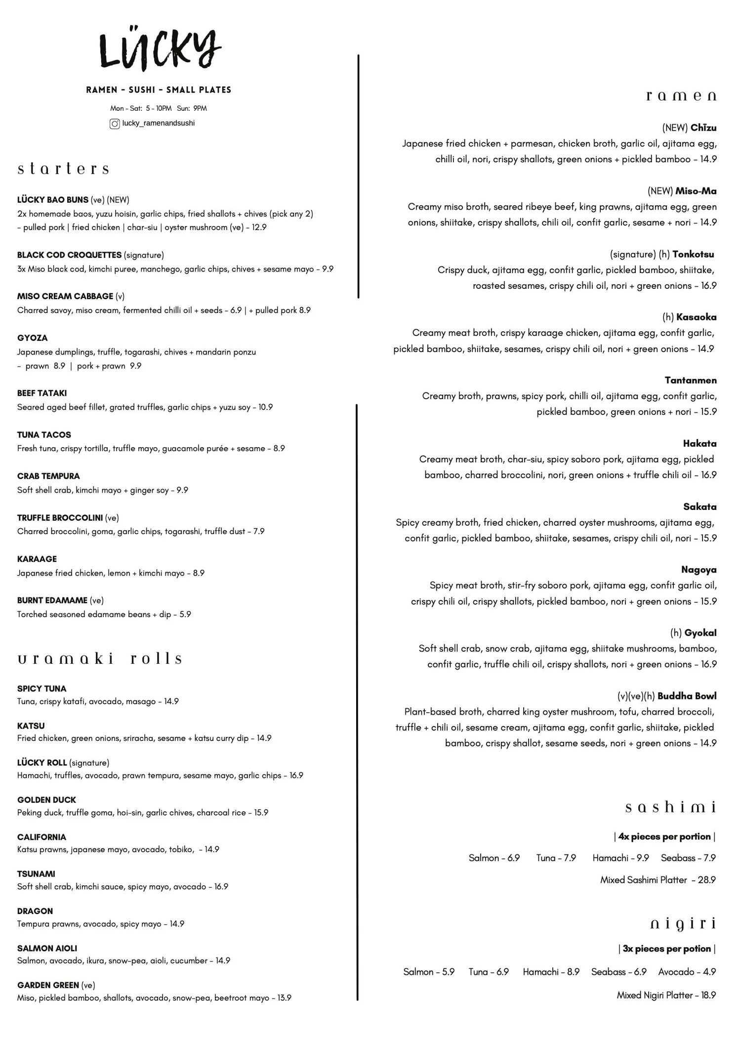 Menu — LUCKY -RAMEN | SUSHI
