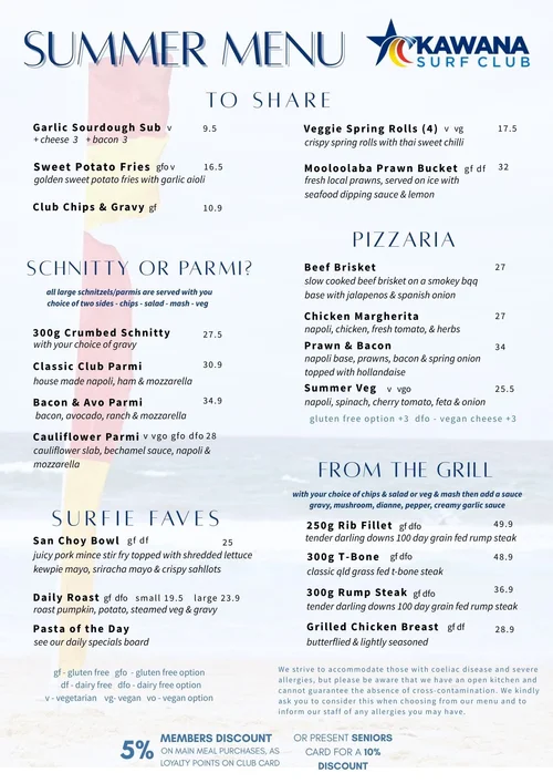 MENU — Kawana Surf Club