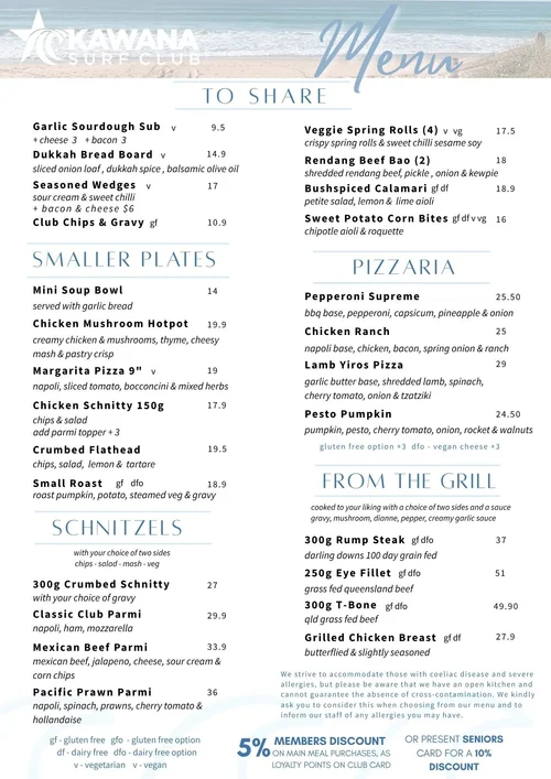 MENU — Kawana Surf Club