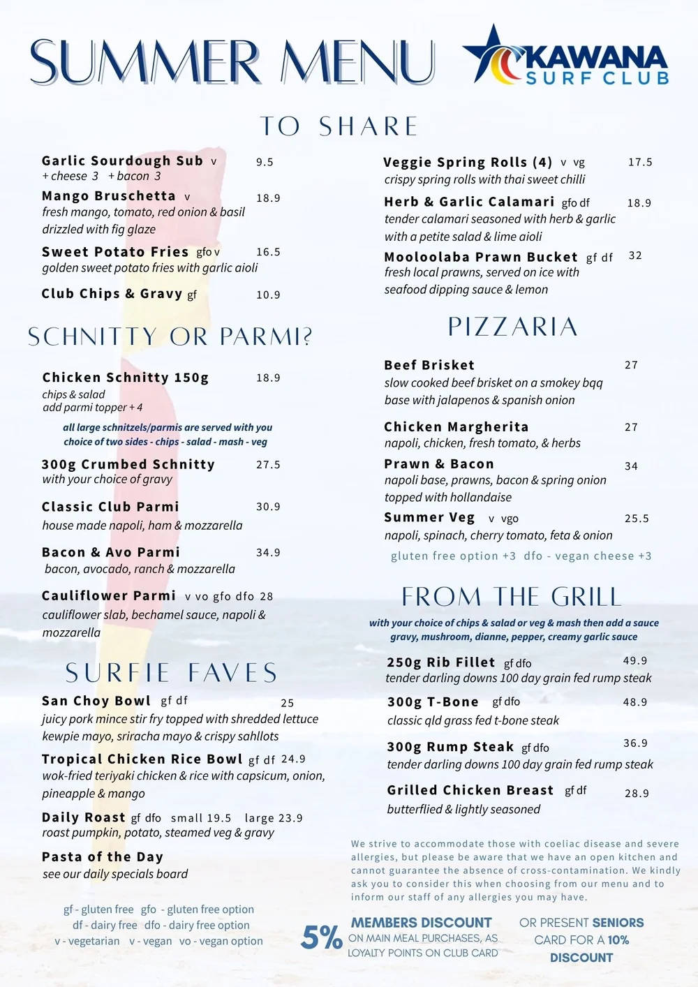 MENU — Kawana Surf Club