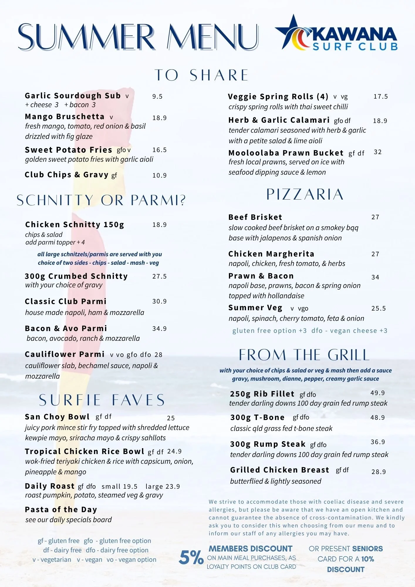 MENU — Kawana Surf Club
