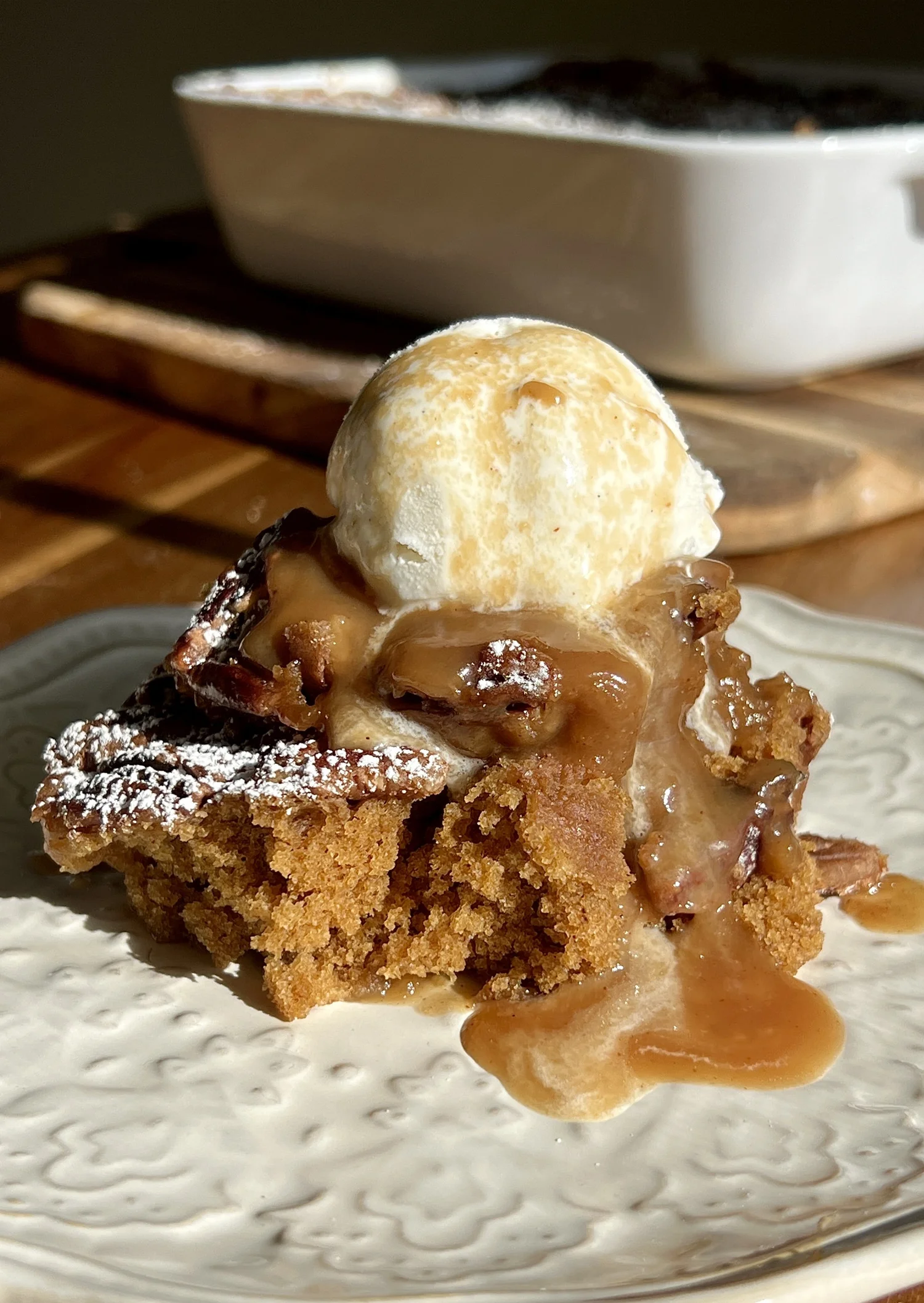 Brown Butter Pecan Gingerbread Cobbler — Well Made by Kiley