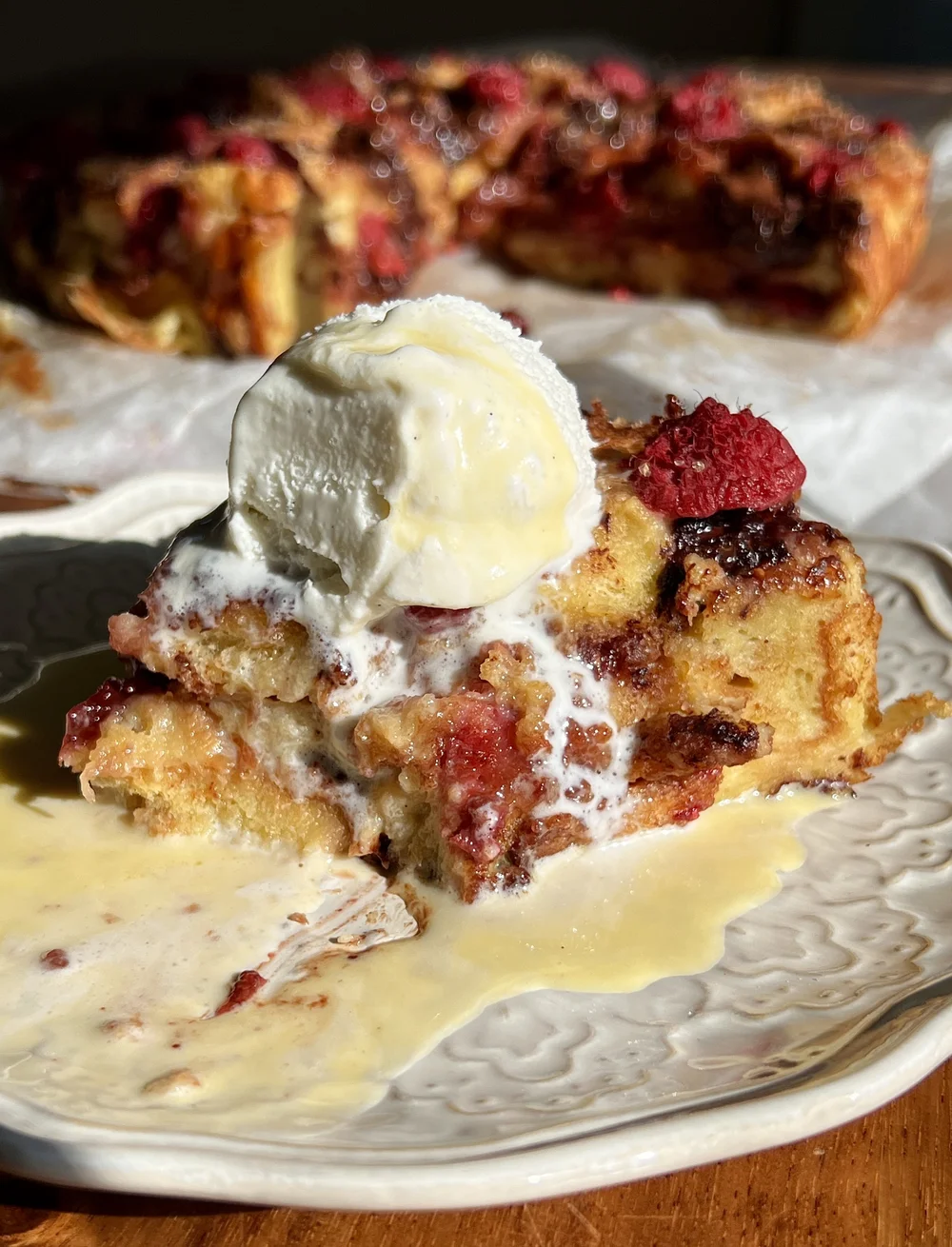 Dark Chocolate Raspberry Bread Pudding — Well Made by Kiley