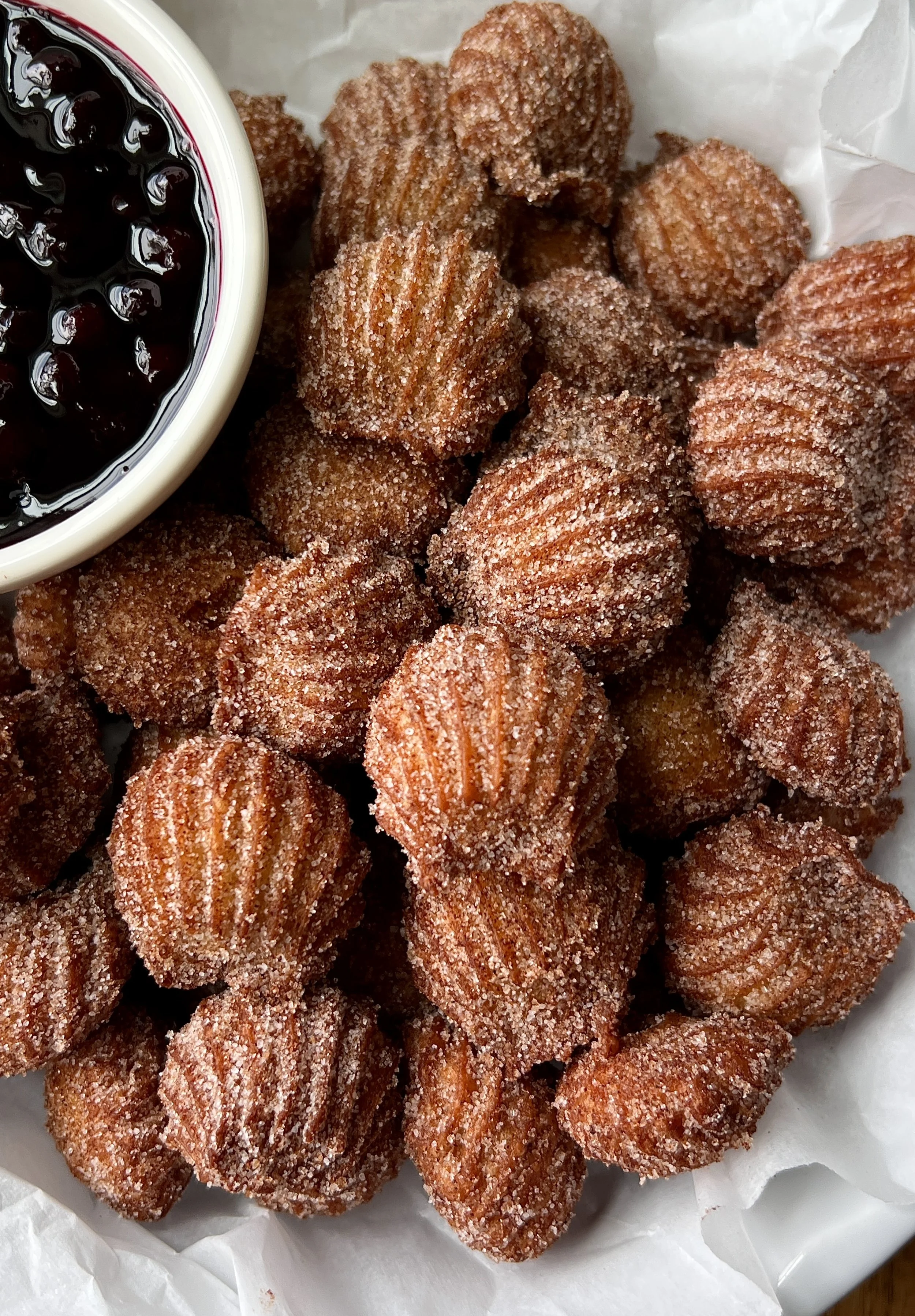 Brown Butter Churro Bites with Wild Blueberry Dipping Sauce — Well Made ...